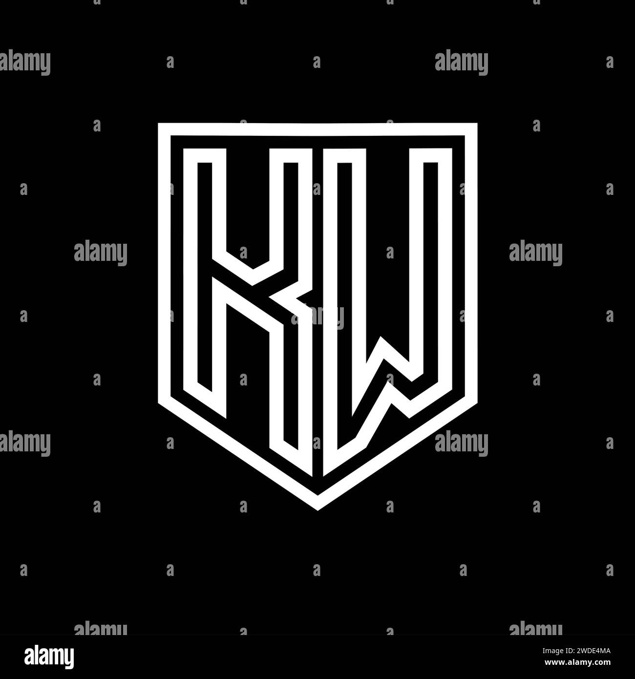 KW Letter Logo monogram shield geometric line inside shield isolated ...