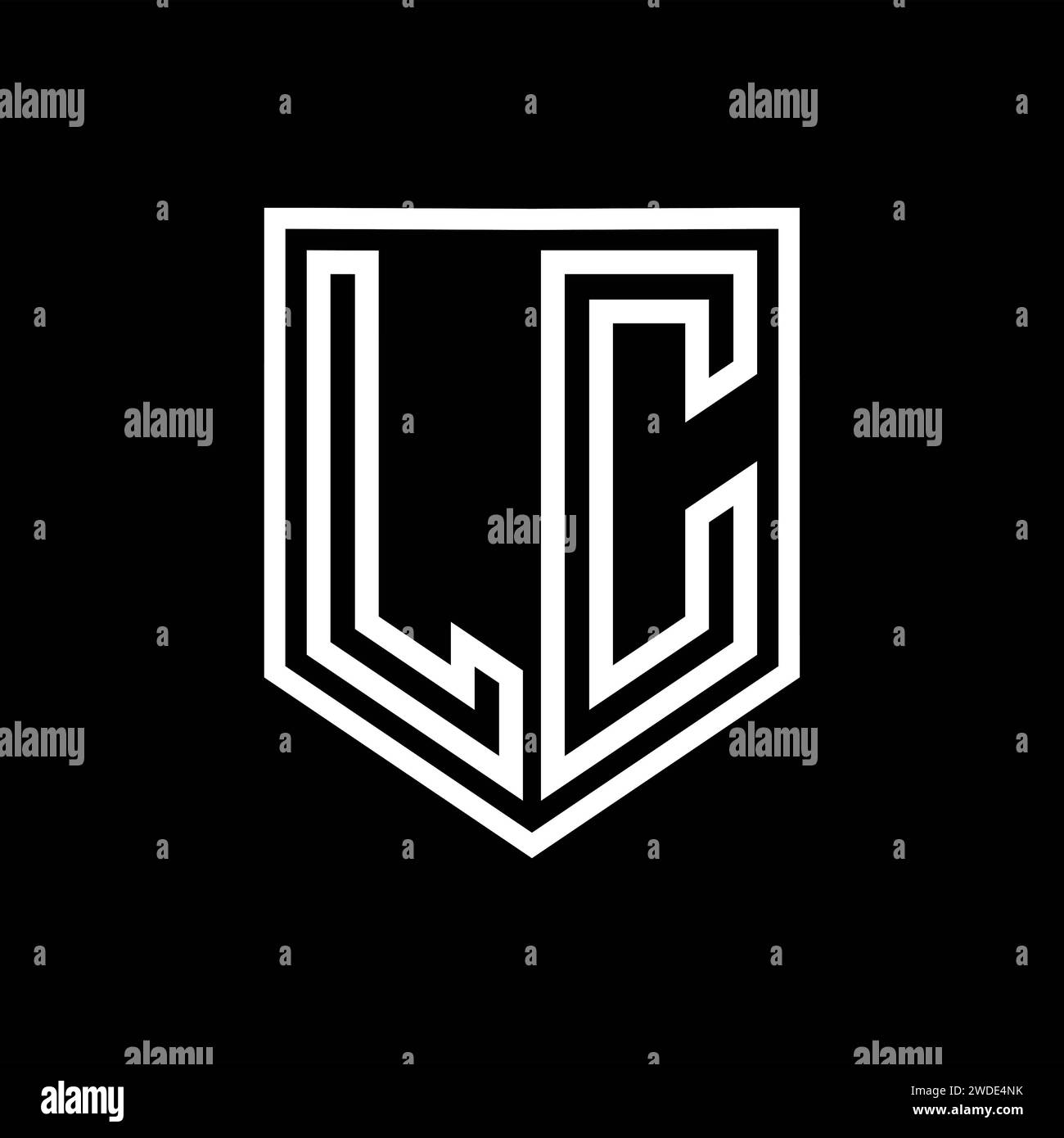 LC Letter Logo monogram shield geometric line inside shield isolated ...