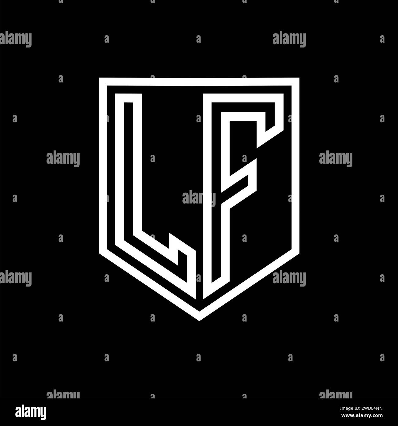 LF Letter Logo monogram shield geometric line inside shield isolated ...