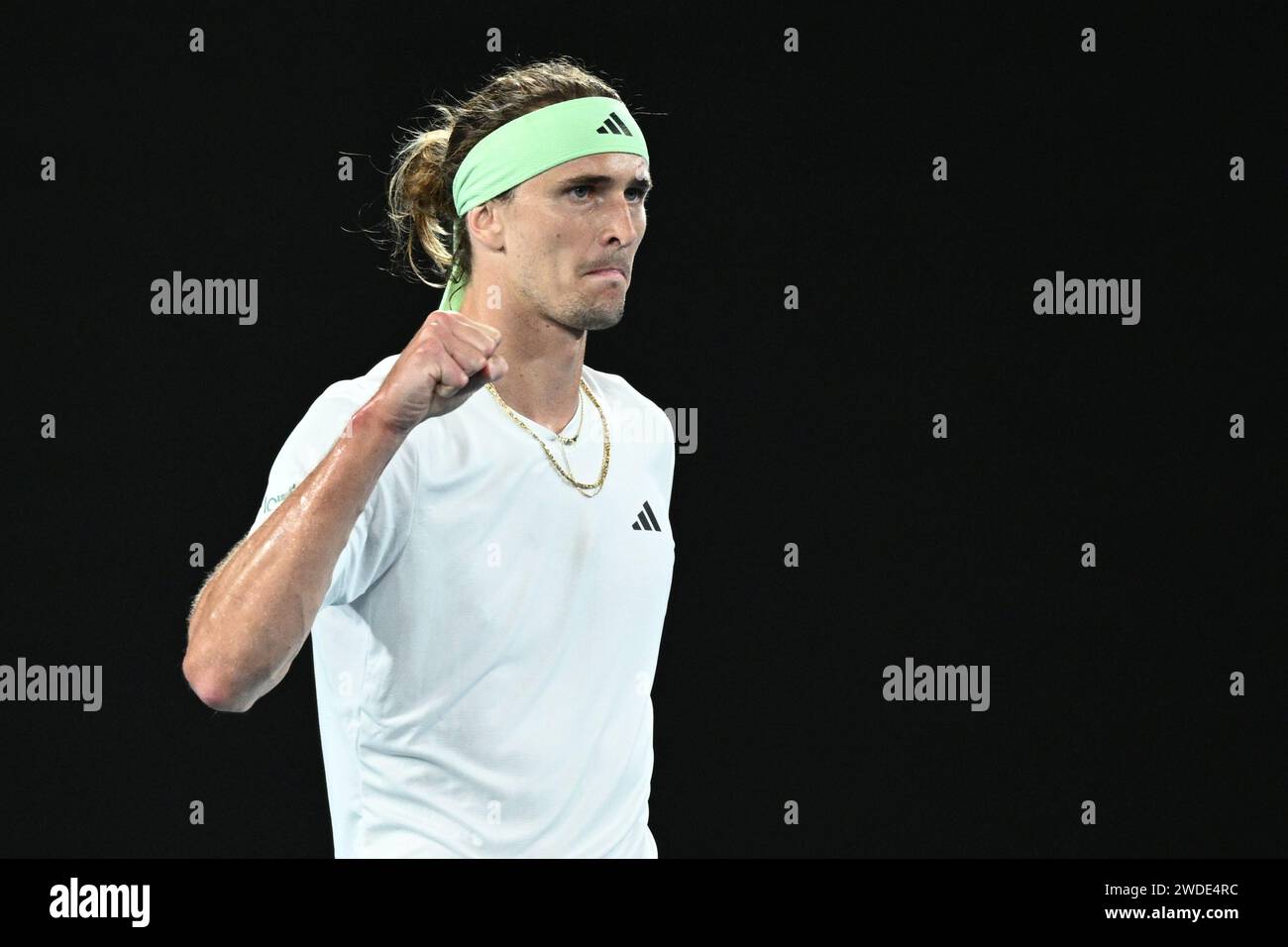 Melbourne, Australia. 20th Jan, 2024. Alexander Zverev of Germany reacts during his 3rd round ...