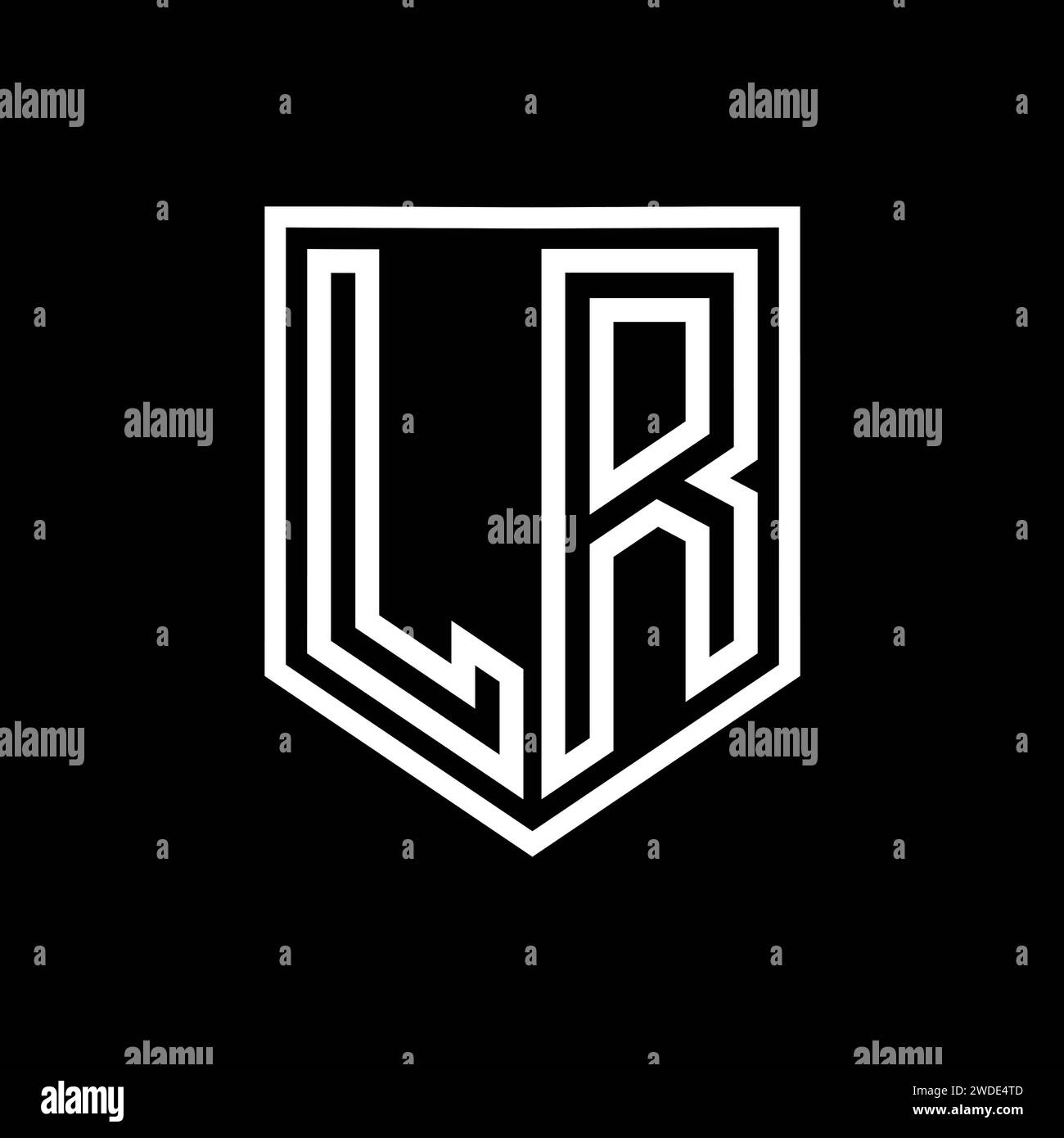 LR Letter Logo monogram shield geometric line inside shield isolated ...