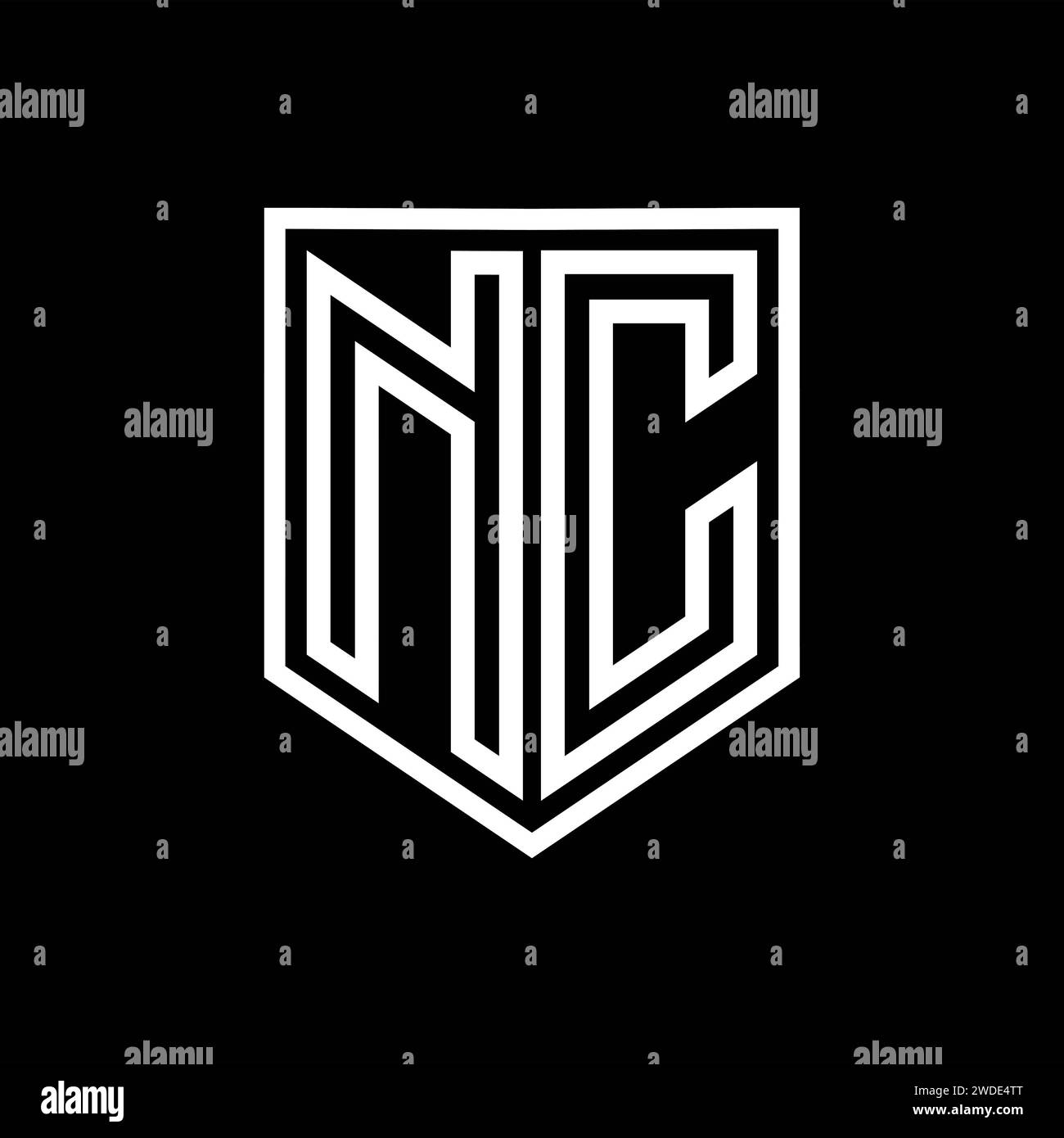 NC Letter Logo monogram shield geometric line inside shield isolated ...