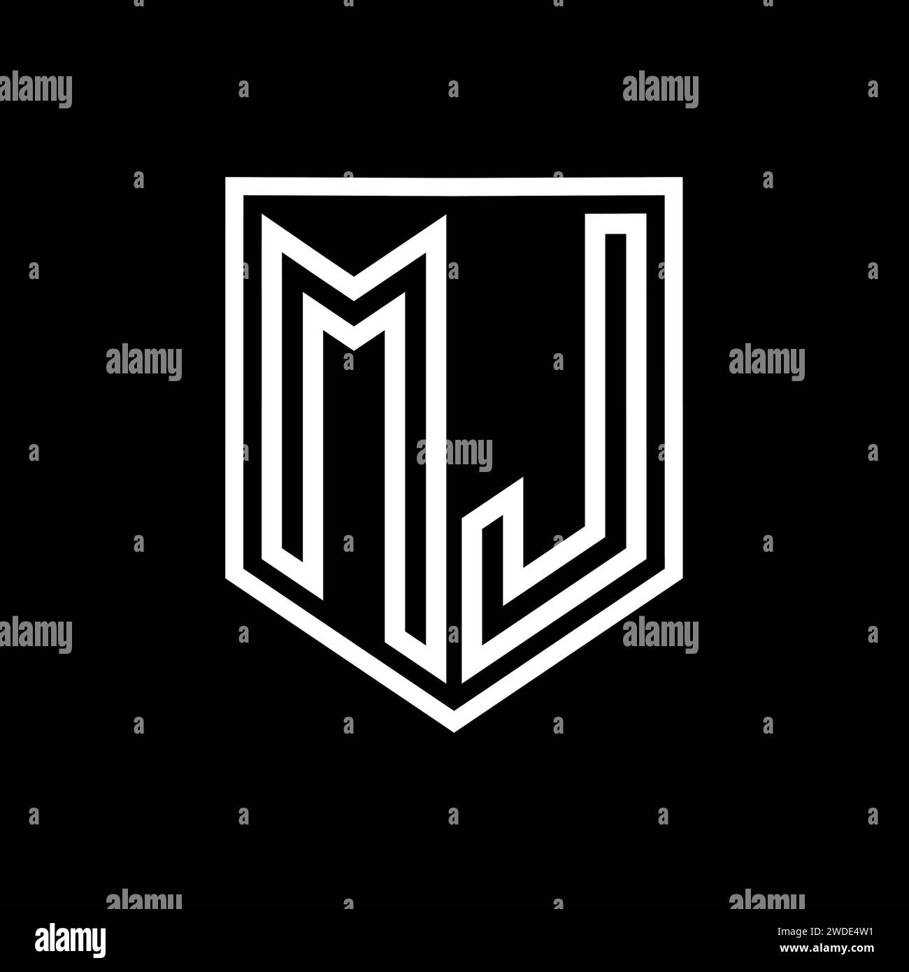 MJ Letter Logo monogram shield geometric line inside shield isolated ...