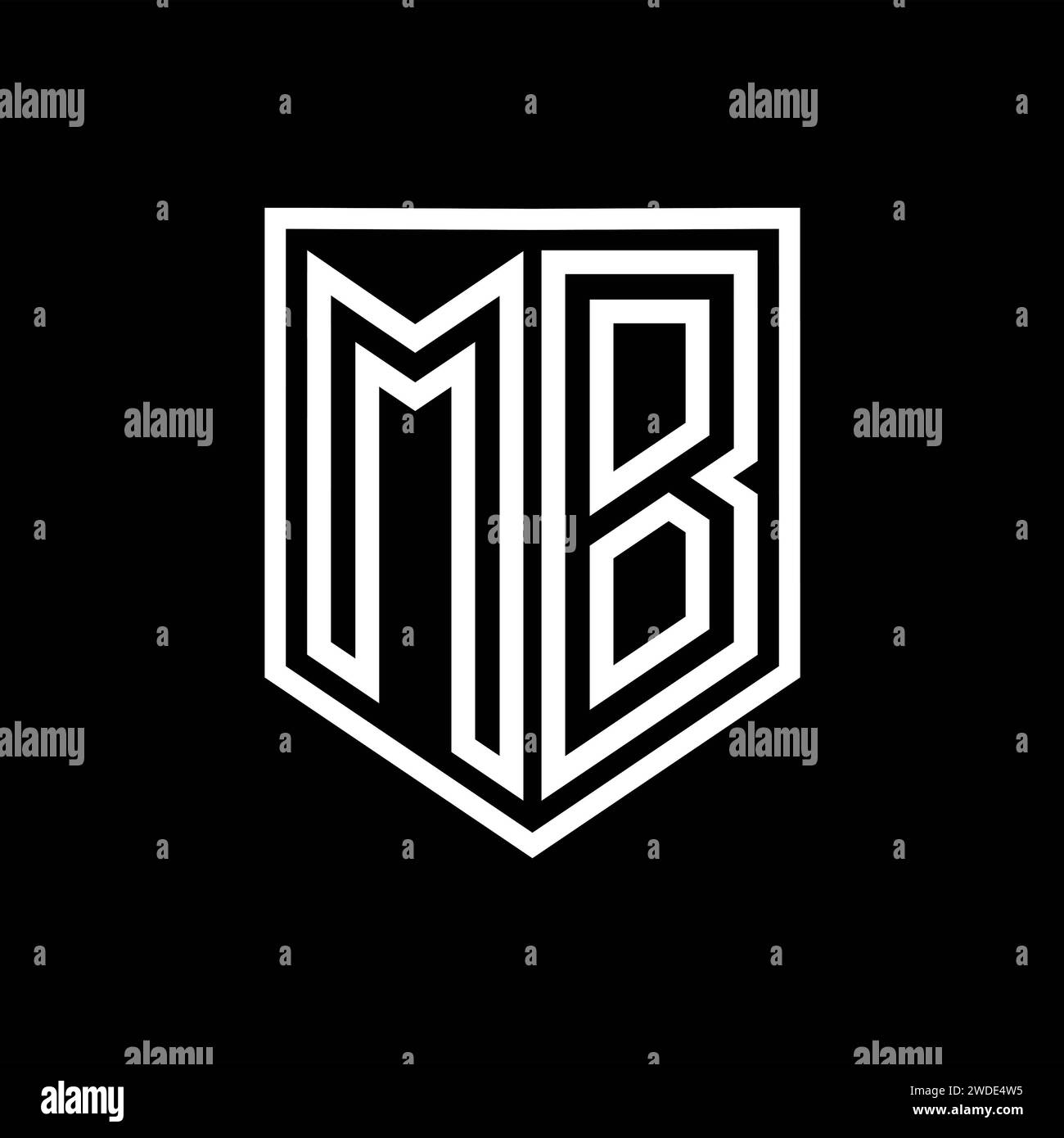 MB Letter Logo monogram shield geometric line inside shield isolated ...