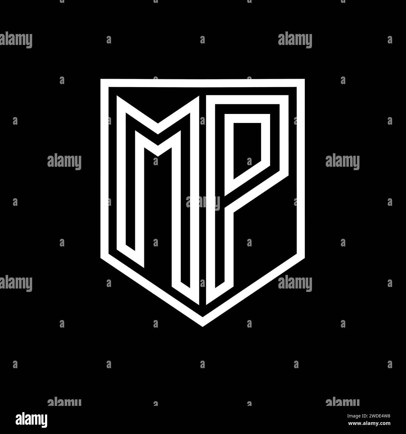 MP Letter Logo monogram shield geometric line inside shield isolated style design template Stock ...