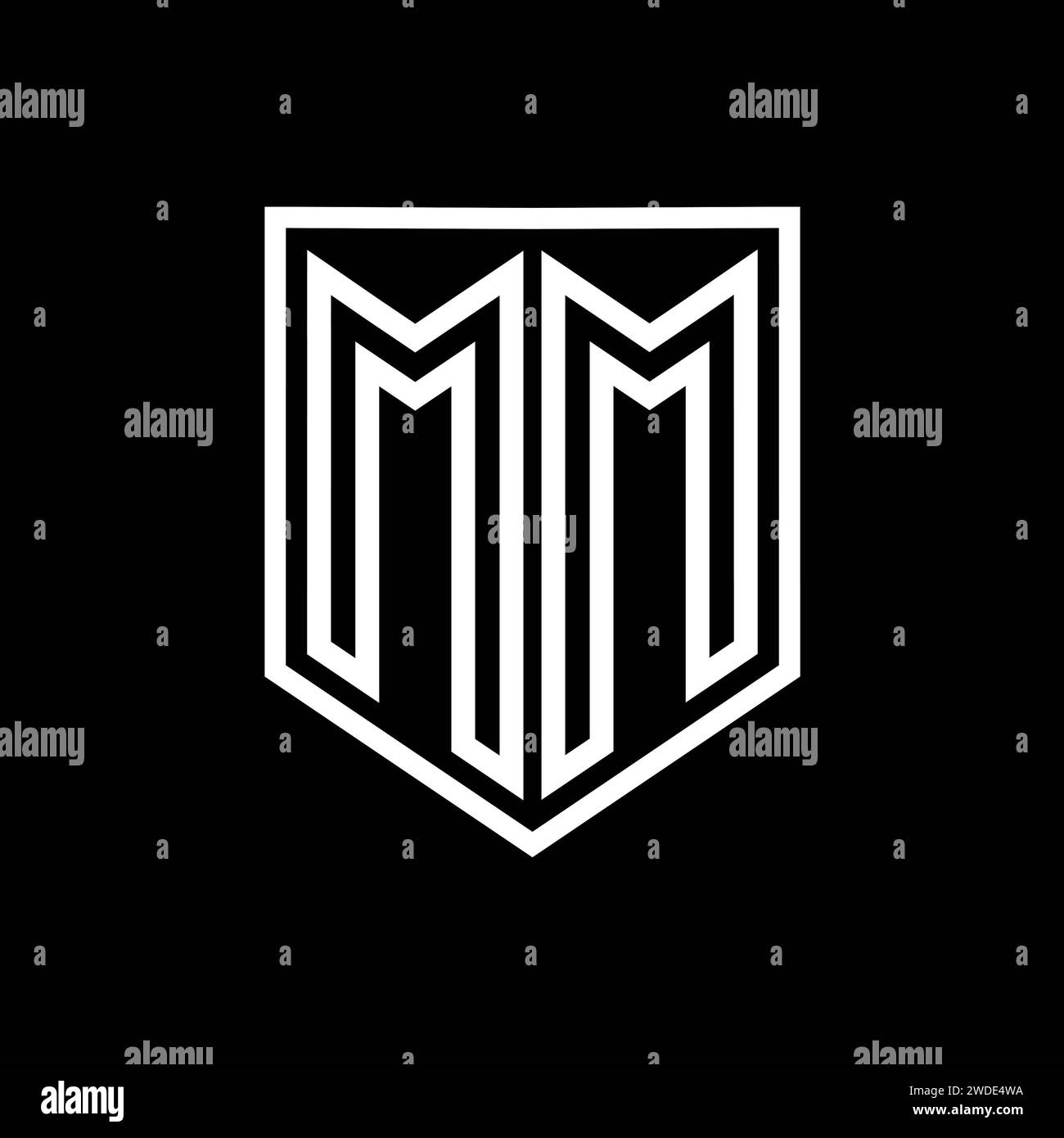MM Letter Logo monogram shield geometric line inside shield isolated ...