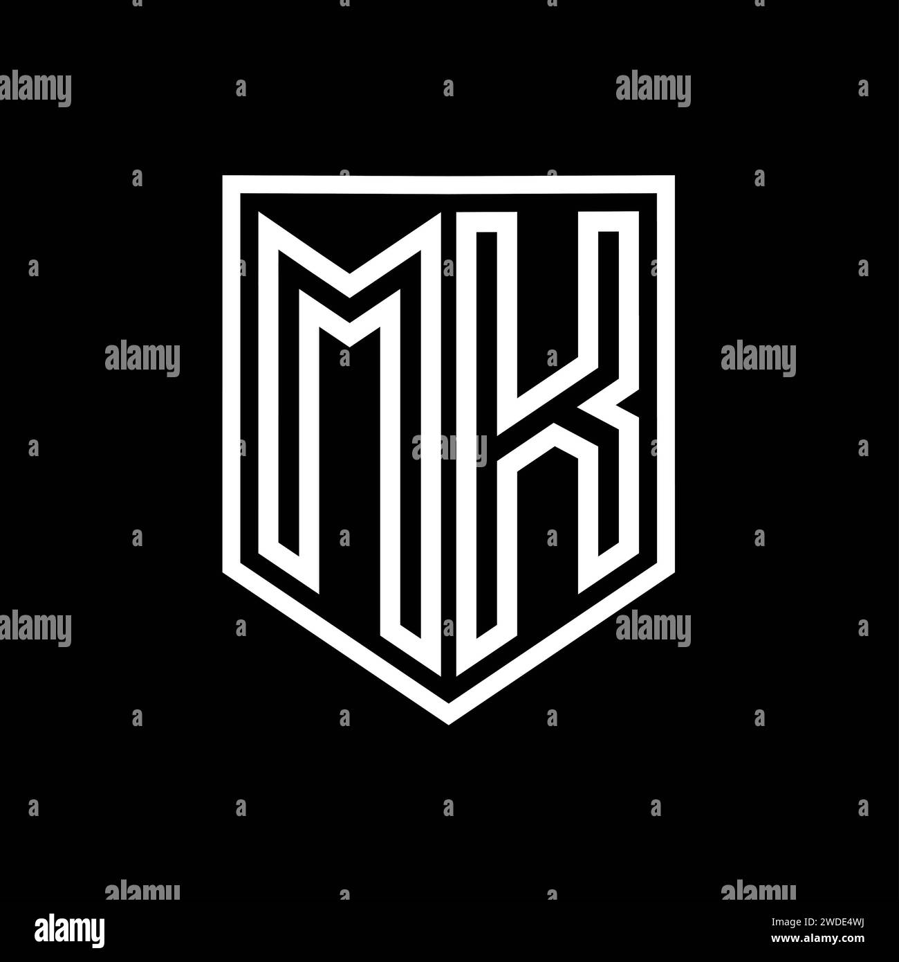 MK Letter Logo monogram shield geometric line inside shield isolated ...