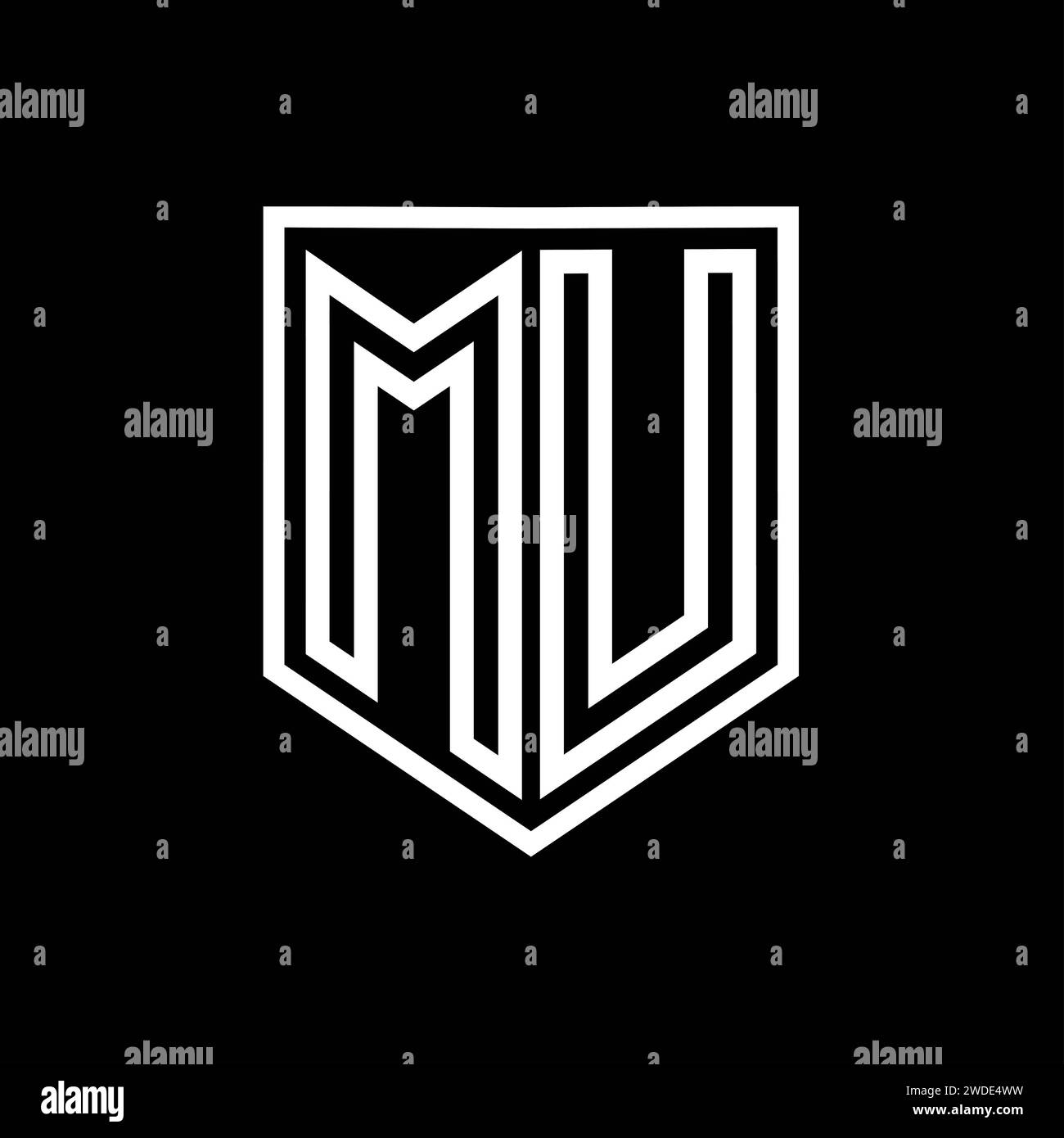 MU Letter Logo monogram shield geometric line inside shield isolated ...