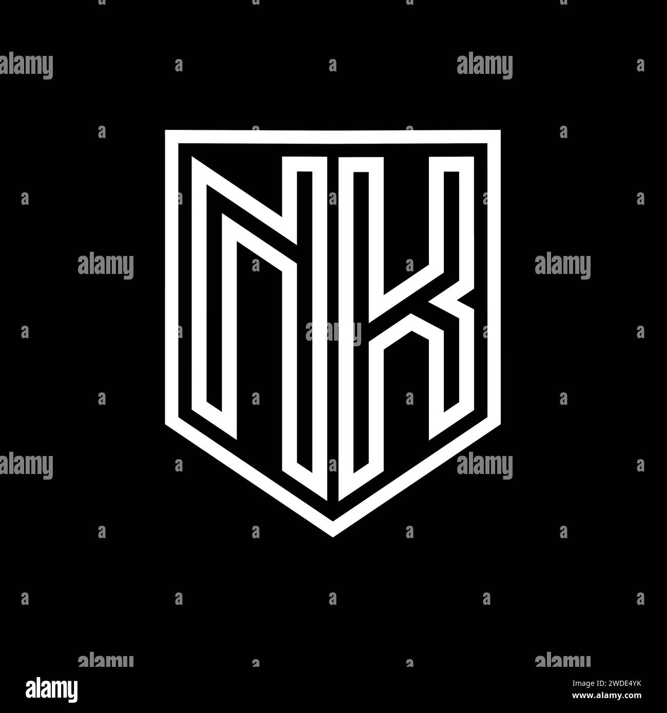 NK Letter Logo monogram shield geometric line inside shield isolated ...