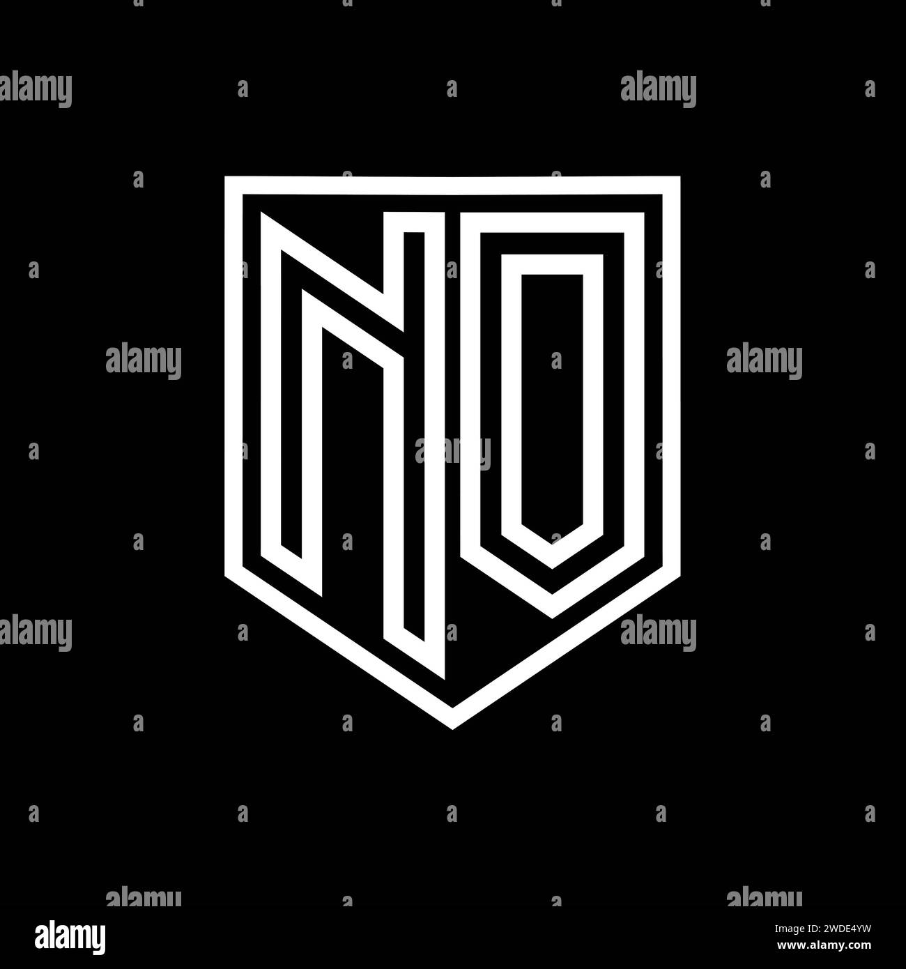 NO Letter Logo monogram shield geometric line inside shield isolated ...