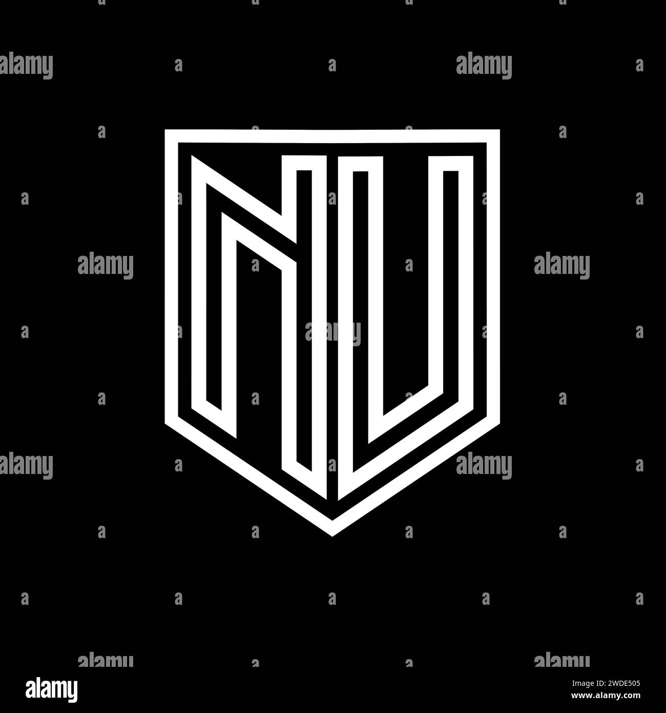 NU Letter Logo monogram shield geometric line inside shield isolated style design template Stock ...