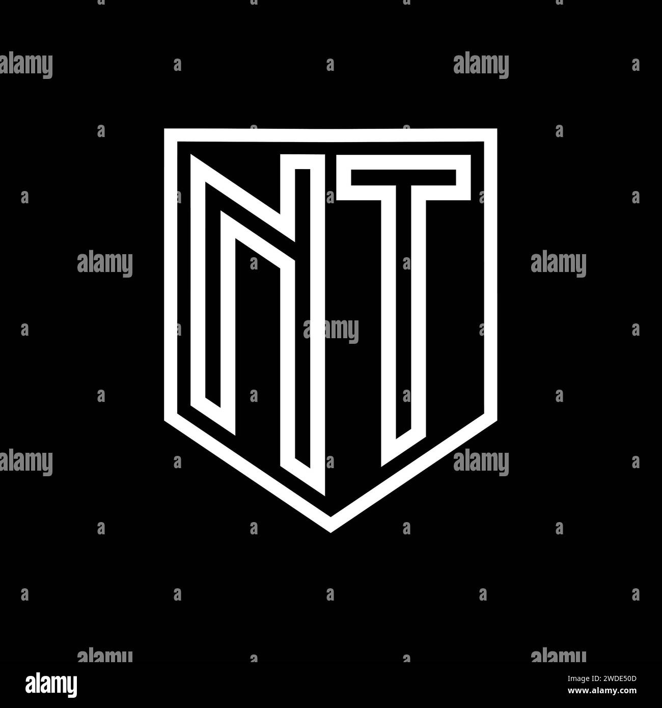NT Letter Logo monogram shield geometric line inside shield isolated ...