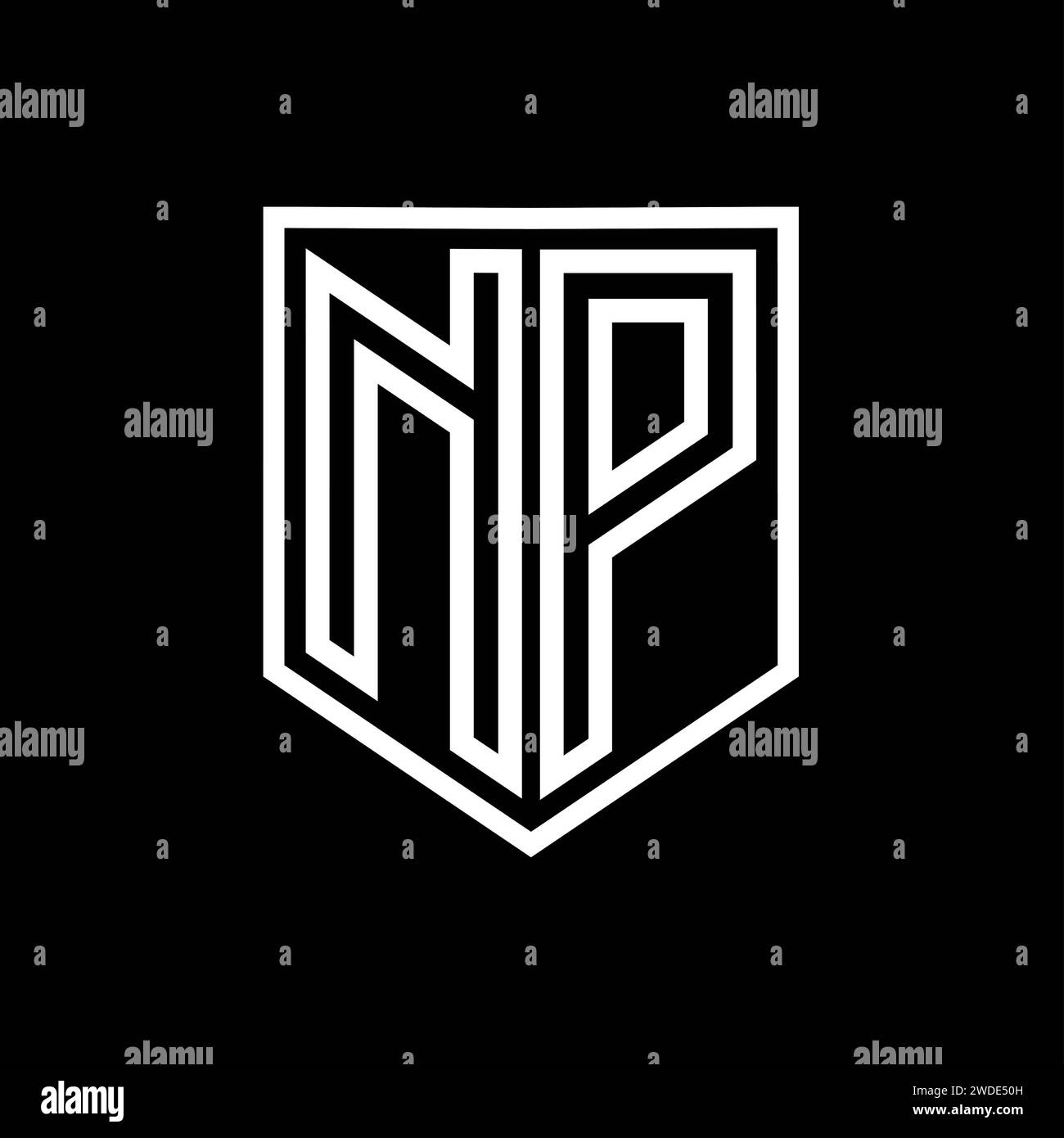 NP Letter Logo monogram shield geometric line inside shield isolated ...