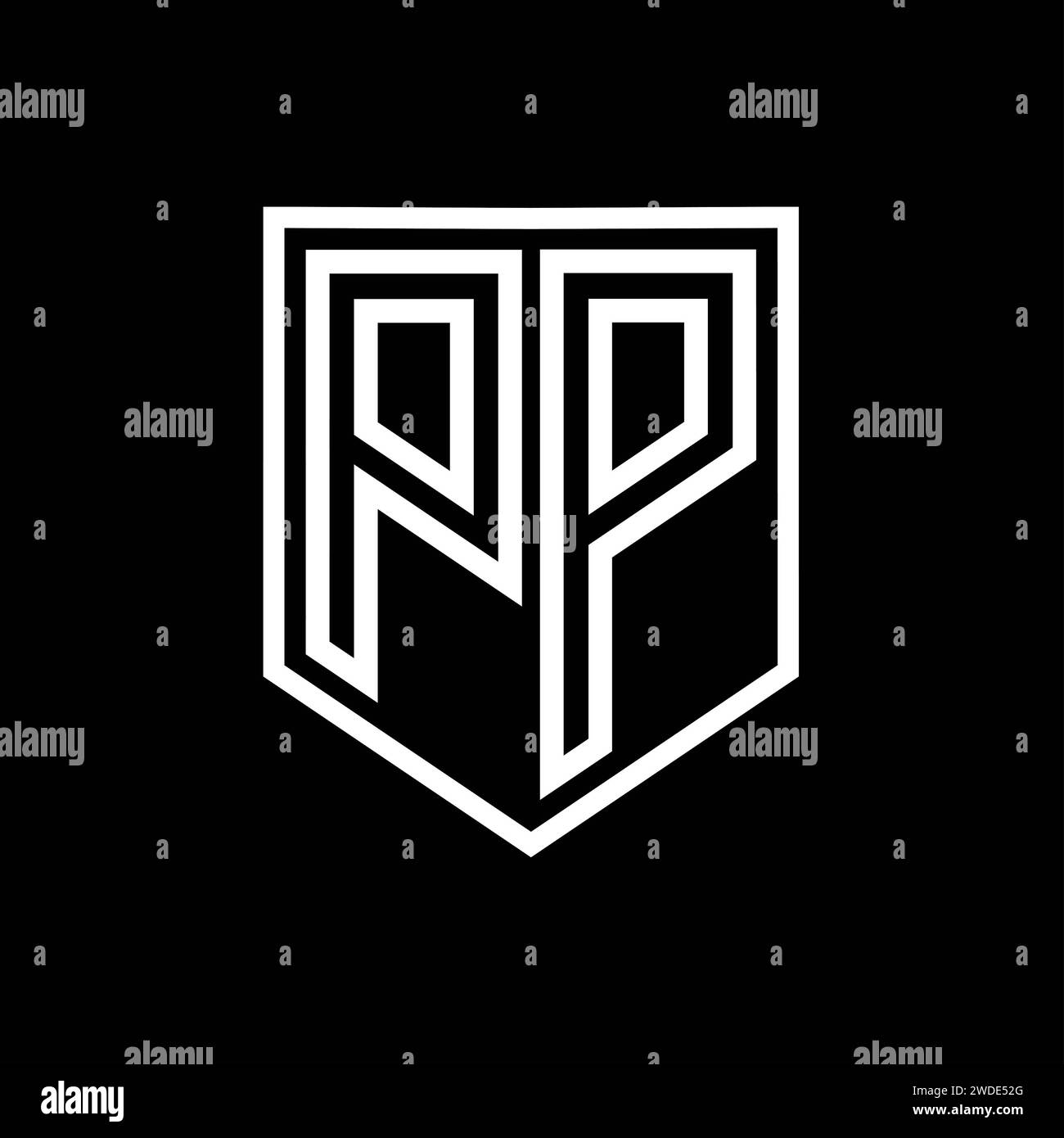 PP Letter Logo monogram shield geometric line inside shield isolated ...