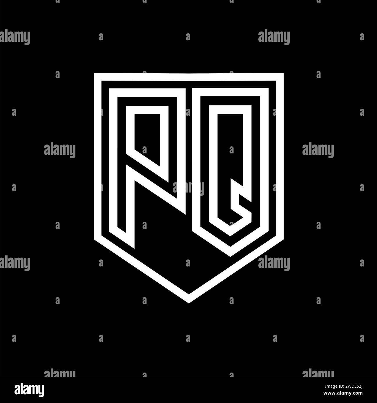 PQ Letter Logo monogram shield geometric line inside shield isolated ...