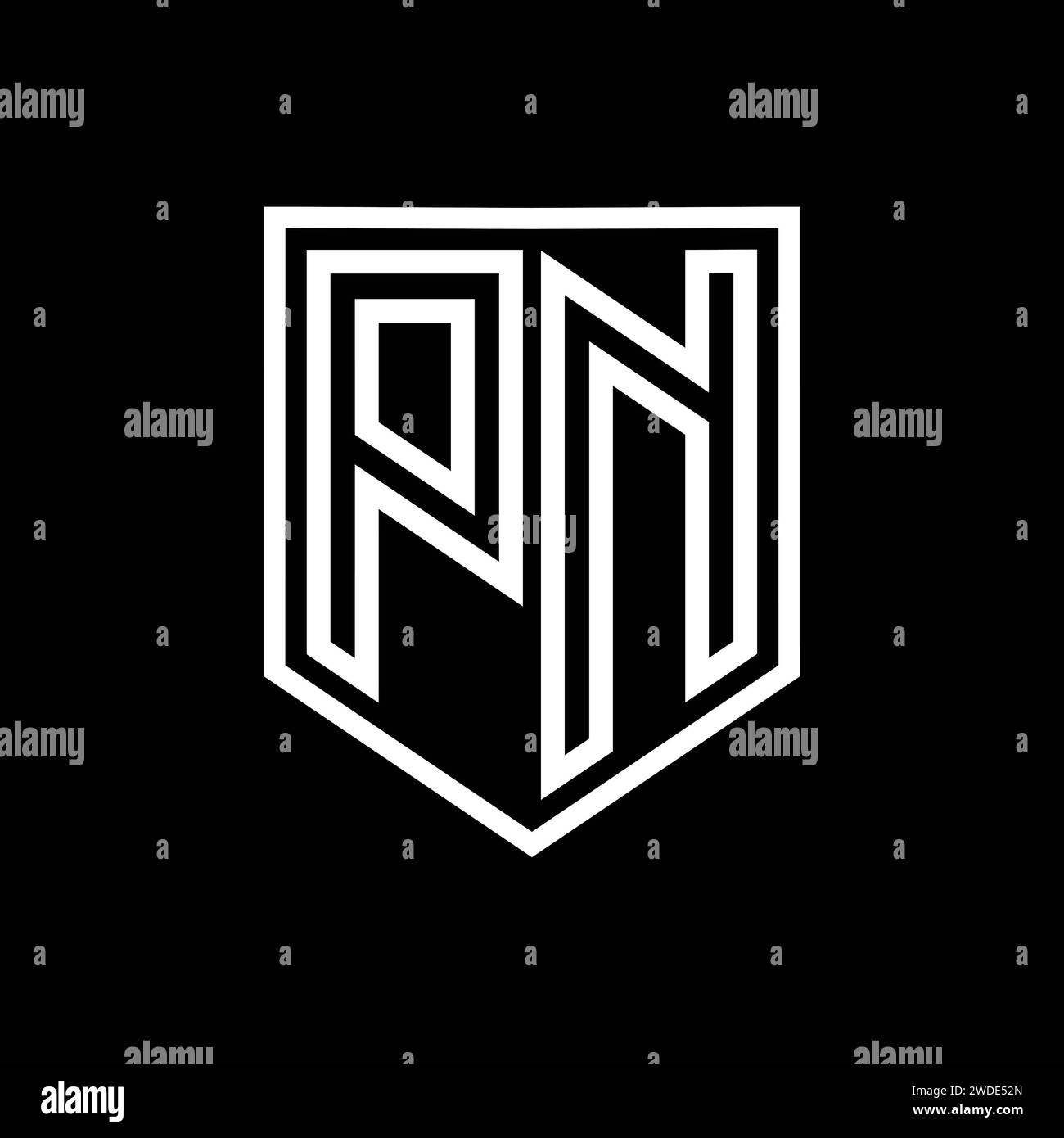 PN Letter Logo monogram shield geometric line inside shield isolated ...