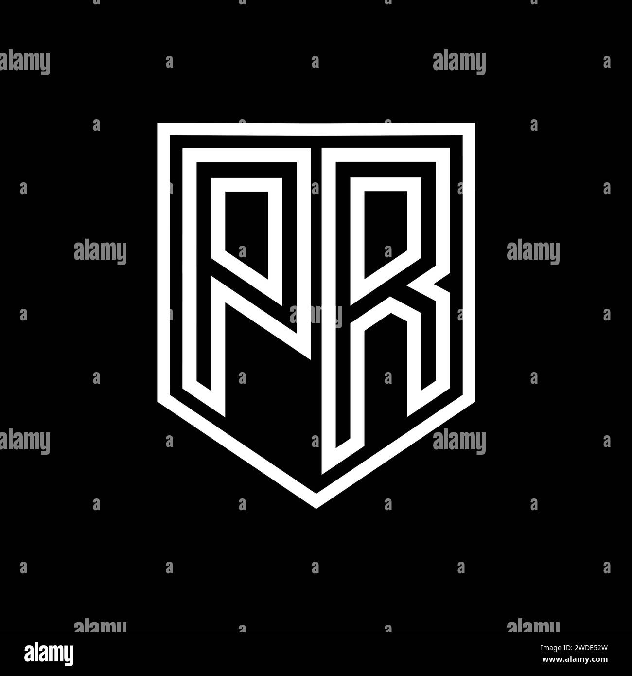 PR Letter Logo monogram shield geometric line inside shield isolated ...