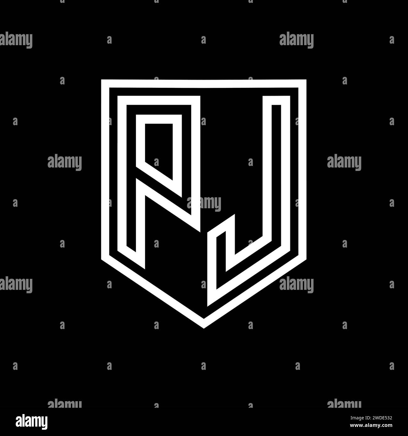 PJ Letter Logo monogram shield geometric line inside shield isolated ...