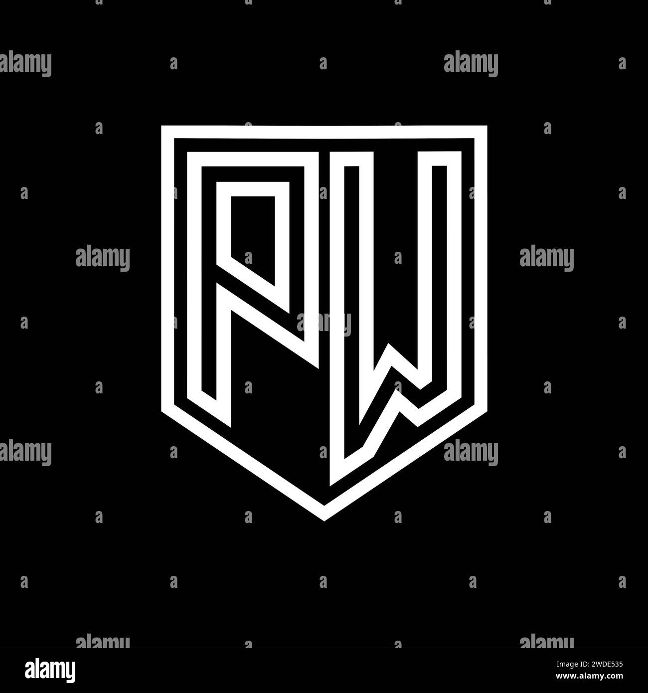 PW Letter Logo monogram shield geometric line inside shield isolated ...