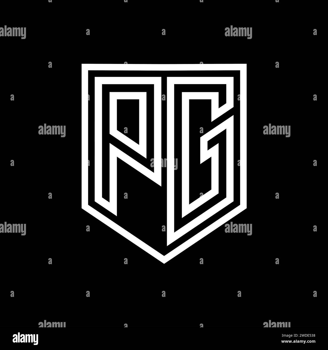 PG Letter Logo monogram shield geometric line inside shield isolated ...