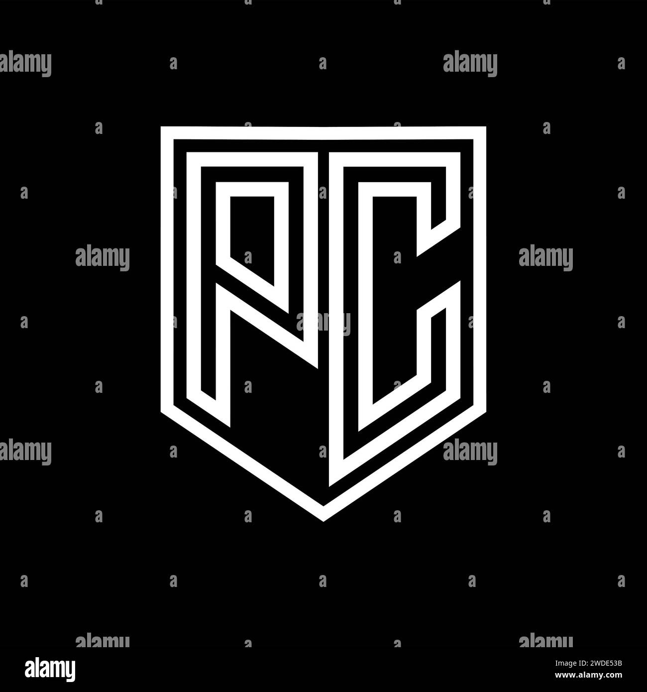 PC Letter Logo monogram shield geometric line inside shield isolated ...