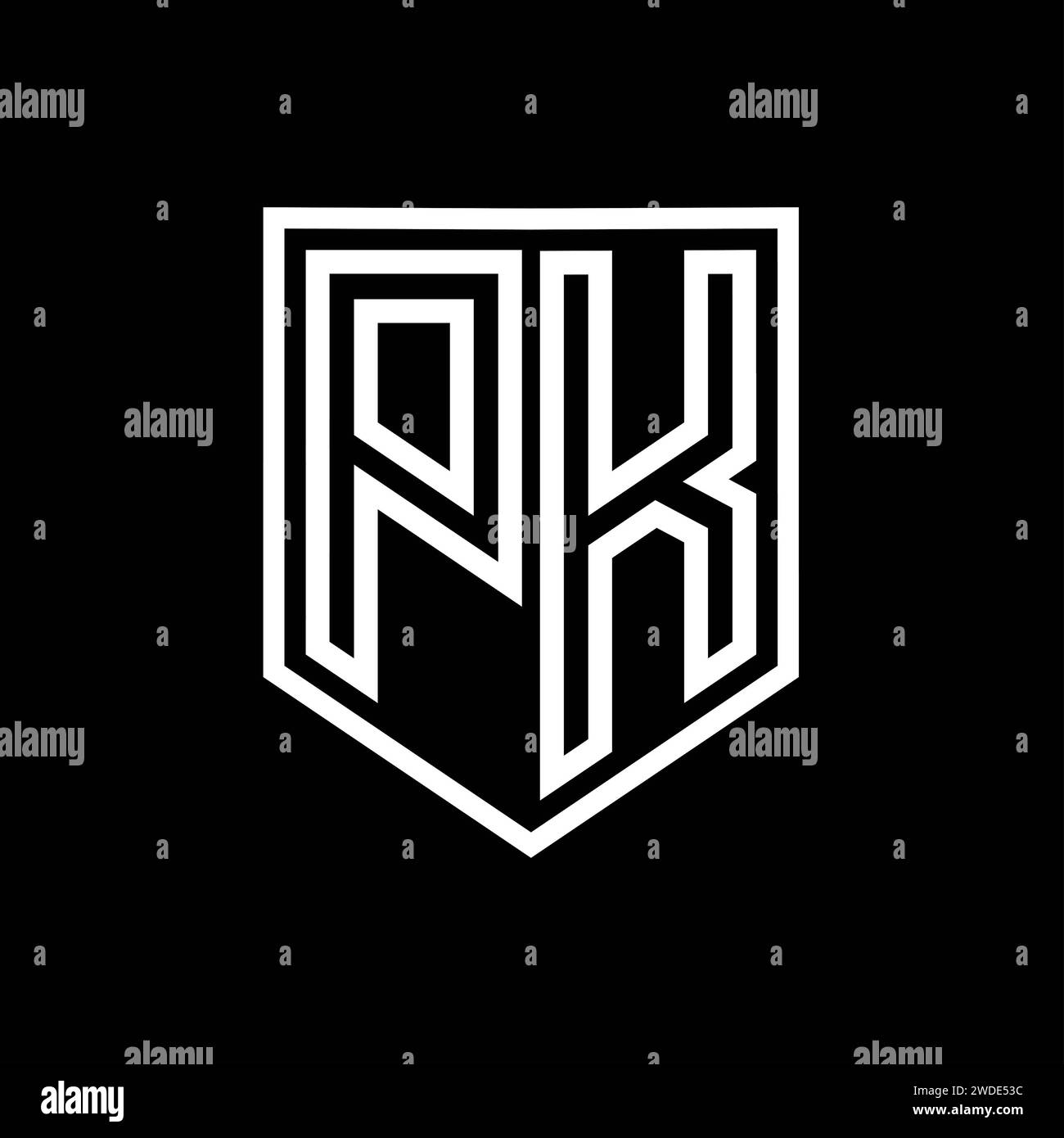 PK Letter Logo monogram shield geometric line inside shield isolated ...