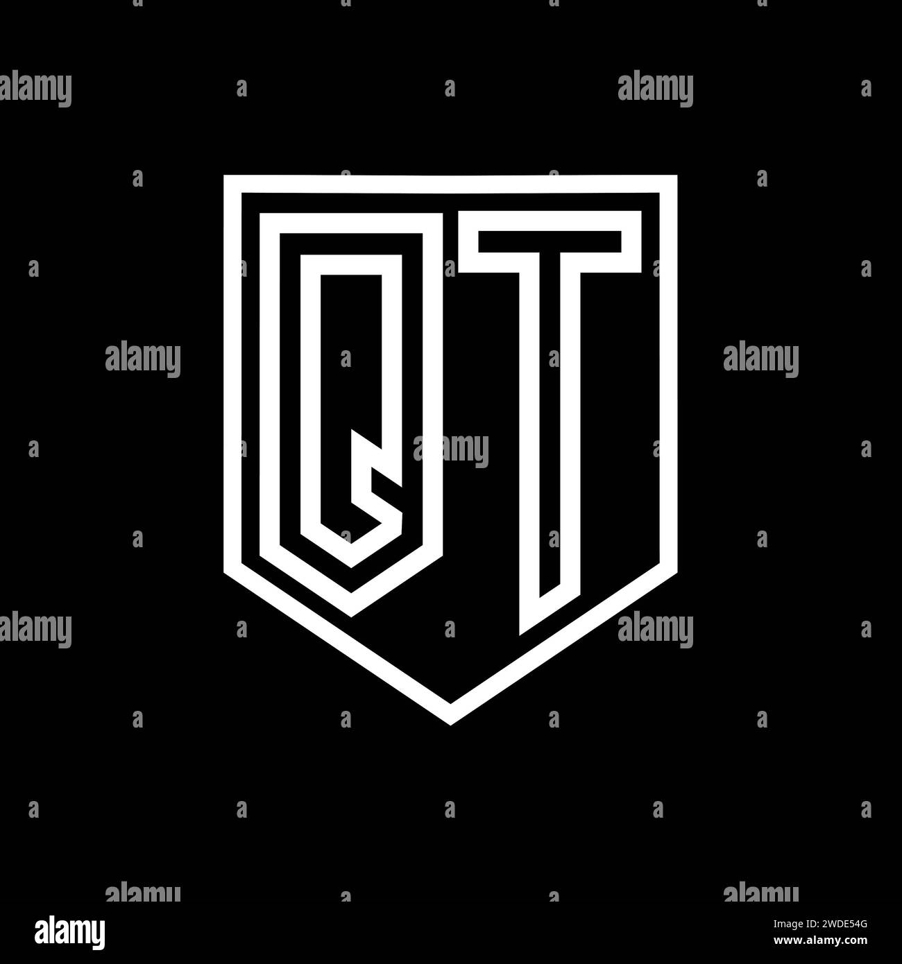 QT Letter Logo monogram shield geometric line inside shield isolated style design template Stock ...