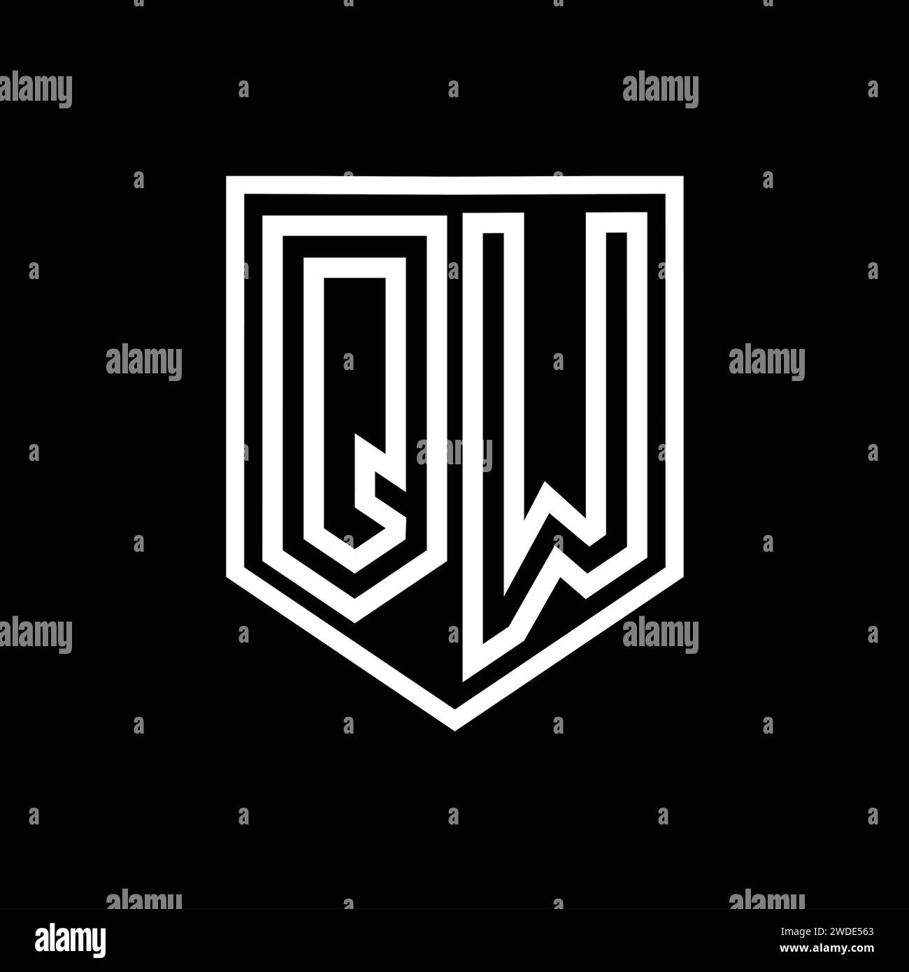 QW Letter Logo monogram shield geometric line inside shield isolated ...