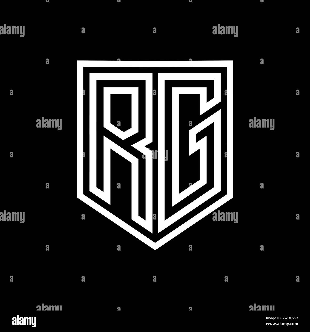 RG Letter Logo monogram shield geometric line inside shield isolated ...