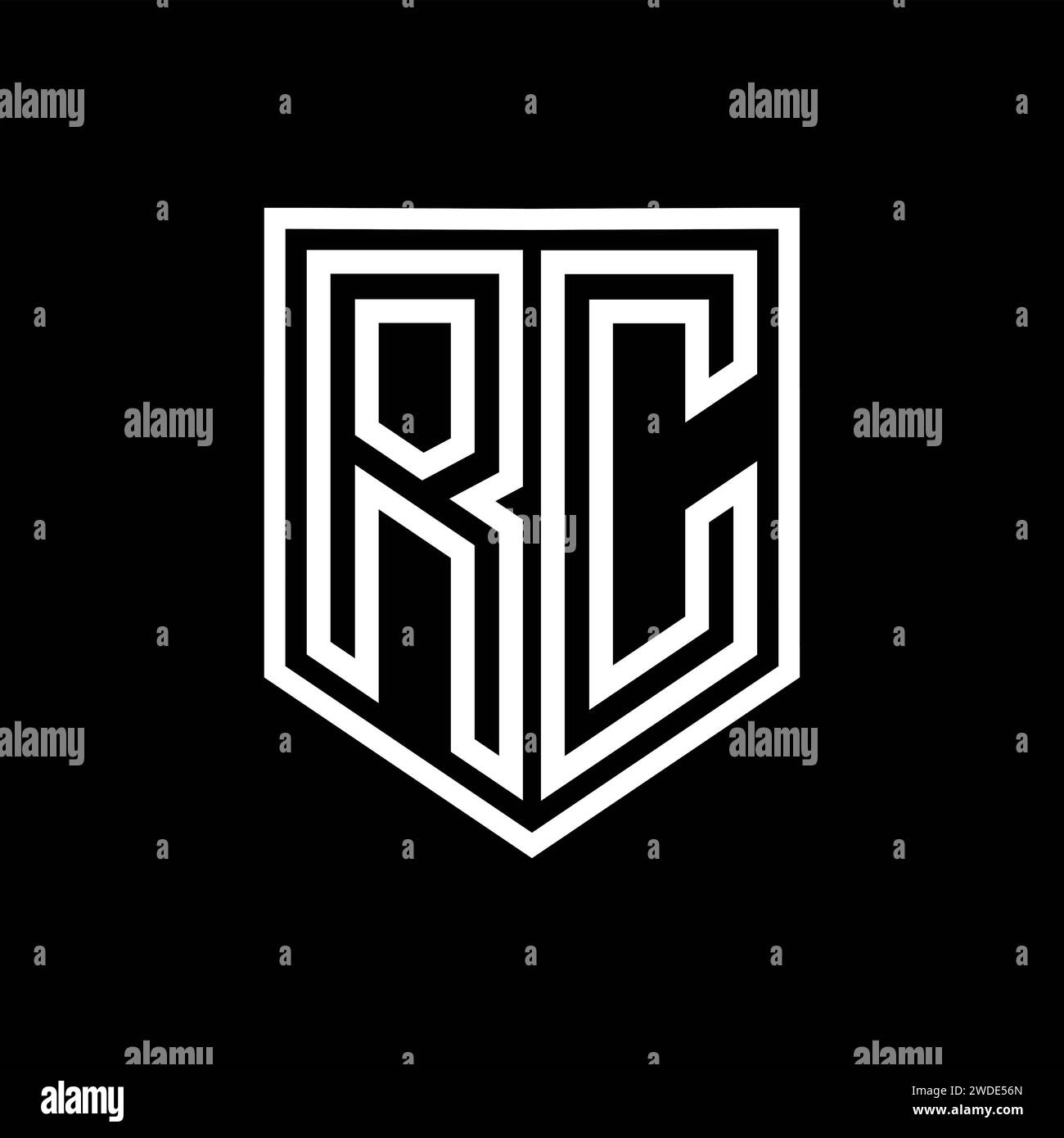 RC Letter Logo monogram shield geometric line inside shield isolated ...