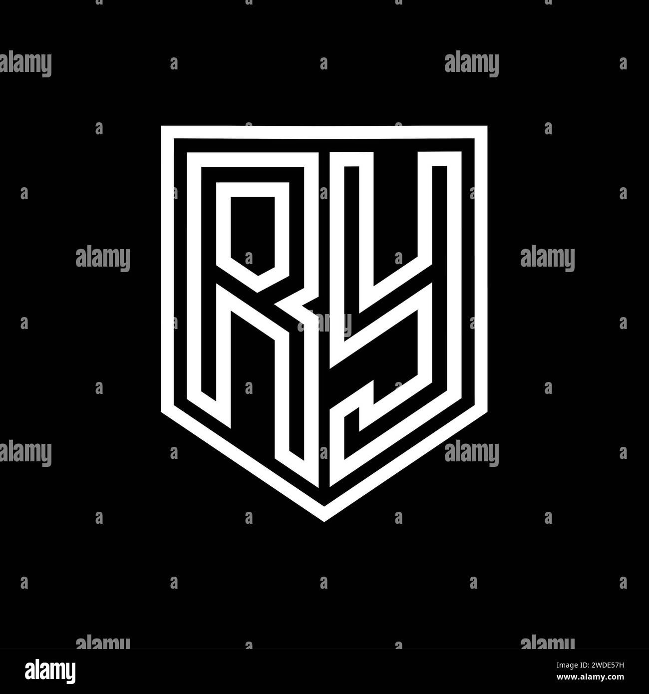RY Letter Logo monogram shield geometric line inside shield isolated ...