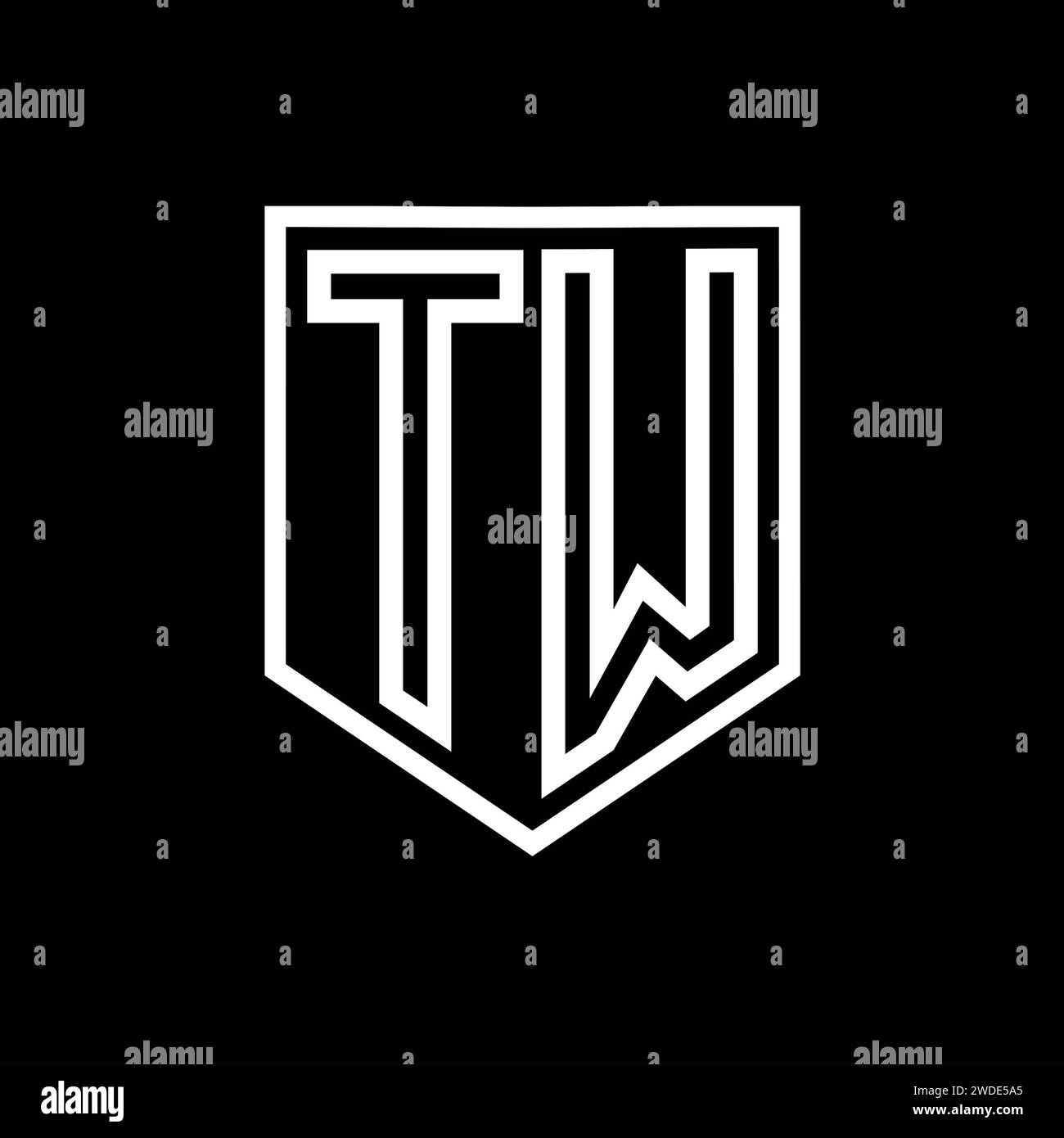 TW Letter Logo monogram shield geometric line inside shield isolated style design template Stock ...