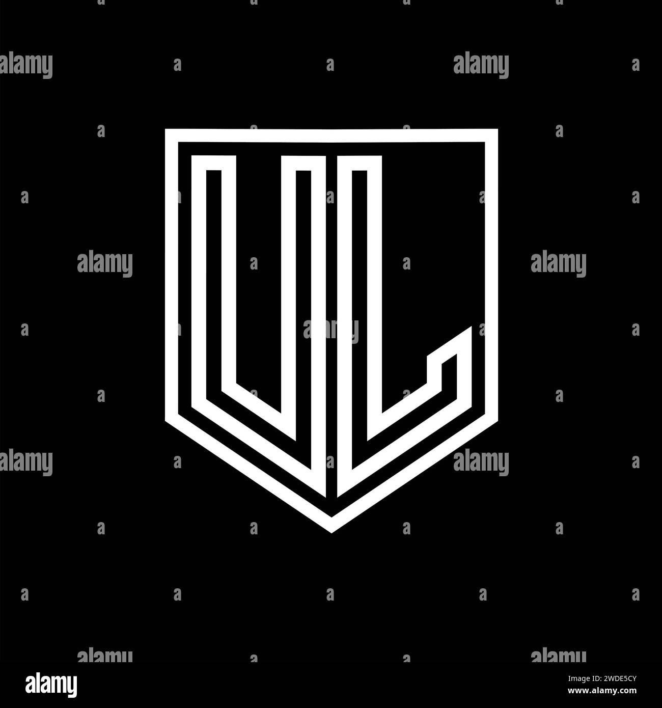 UL Letter Logo monogram shield geometric line inside shield isolated ...