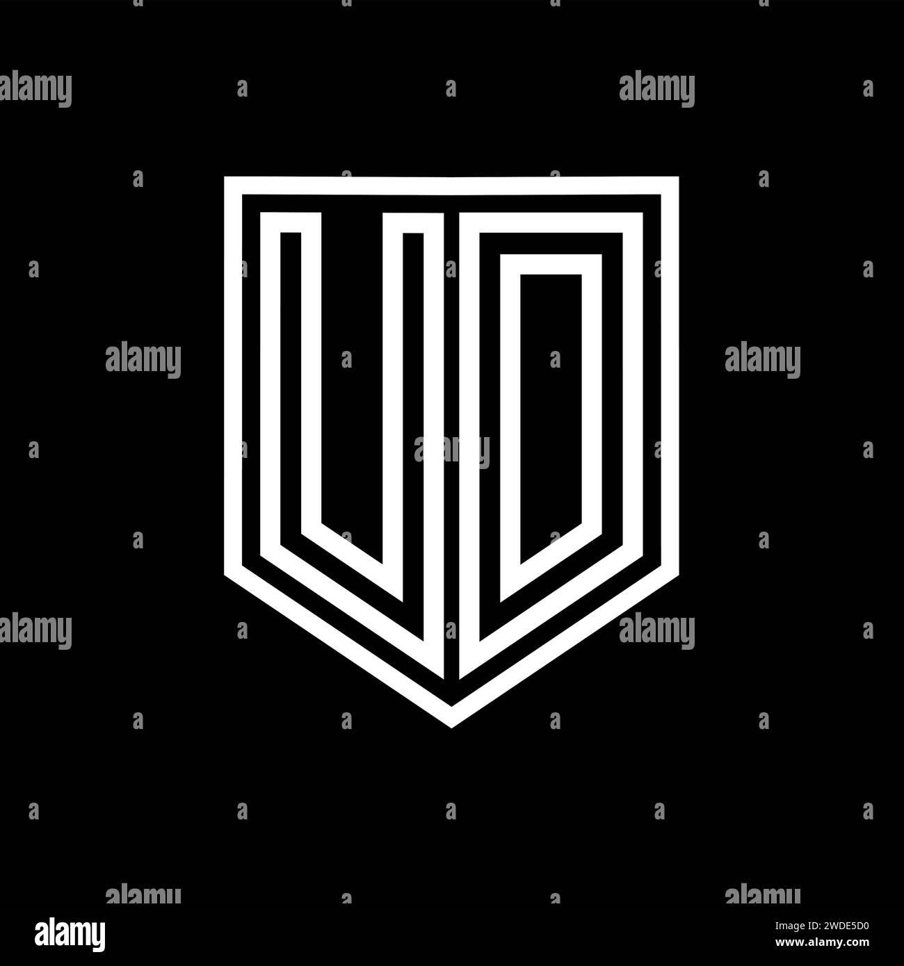 UD Letter Logo monogram shield geometric line inside shield isolated ...
