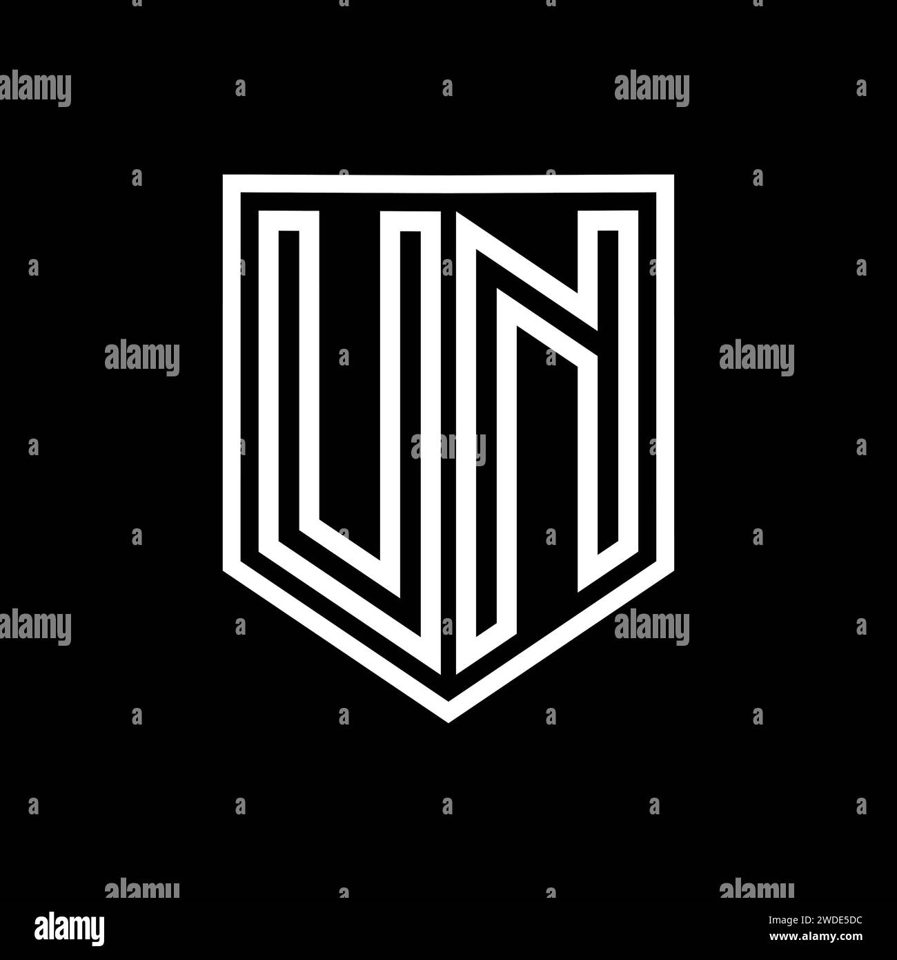 UN Letter Logo monogram shield geometric line inside shield isolated style design template Stock ...