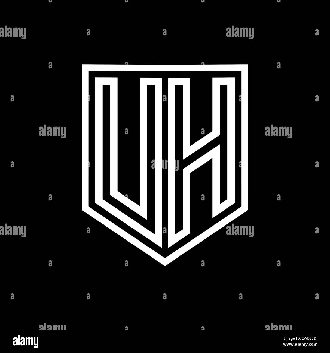 UH Letter Logo monogram shield geometric line inside shield isolated ...