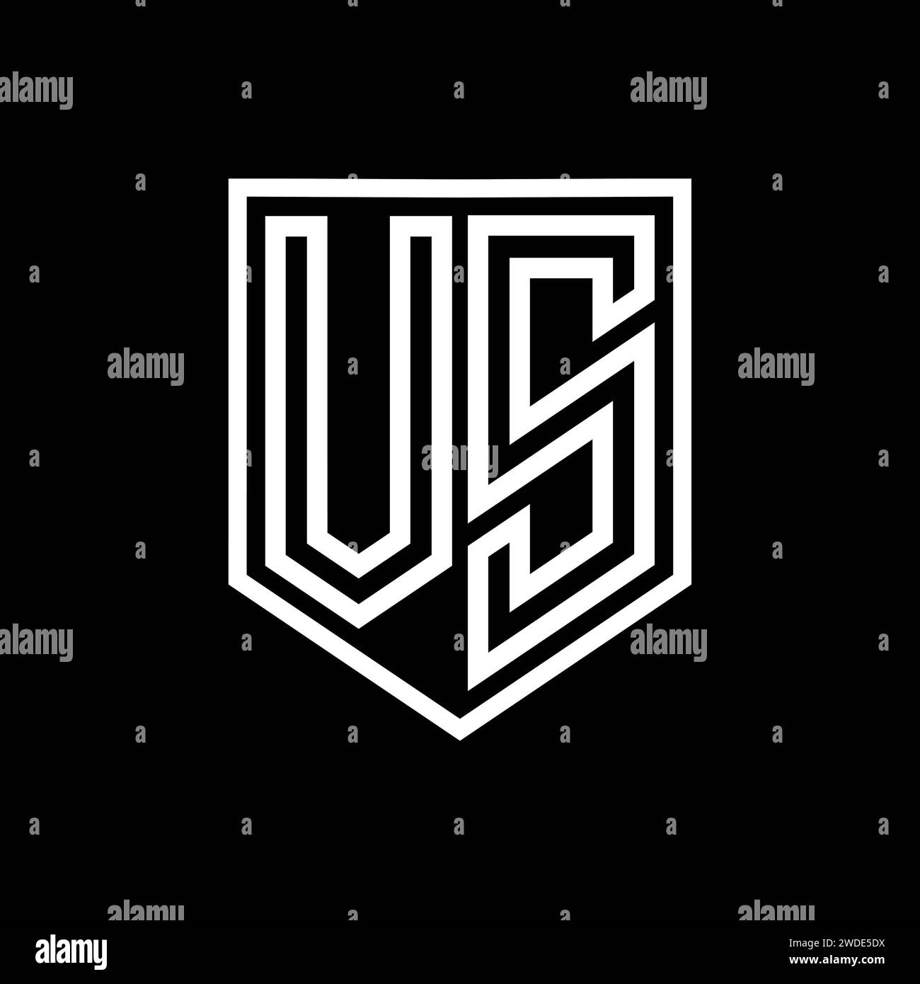 VS Letter Logo monogram shield geometric line inside shield isolated ...