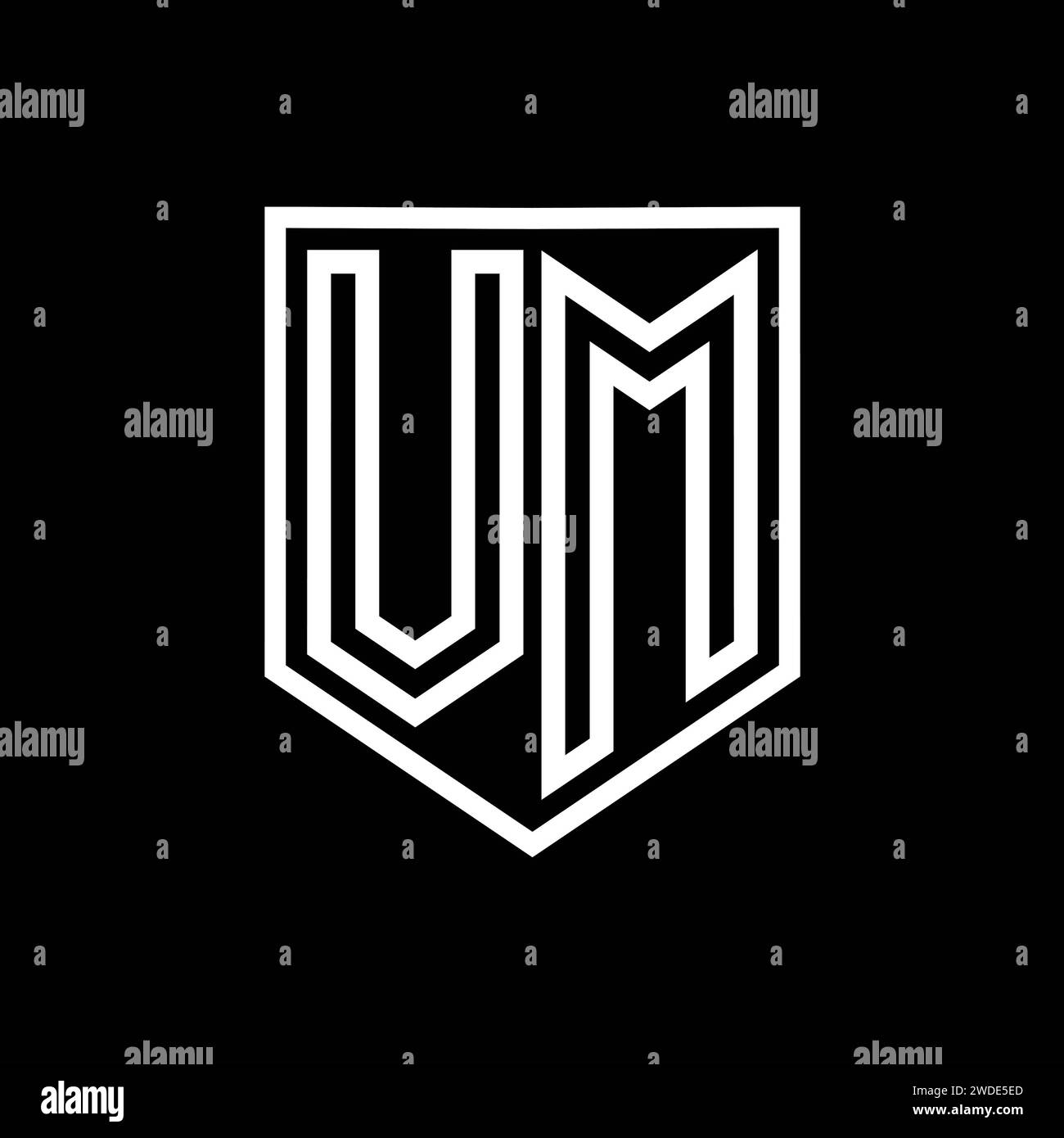 VM Letter Logo monogram shield geometric line inside shield isolated ...