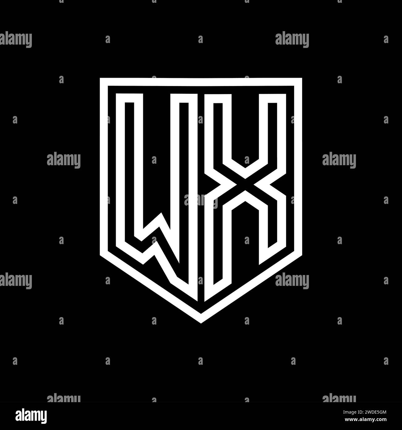 WX Letter Logo monogram shield geometric line inside shield isolated ...