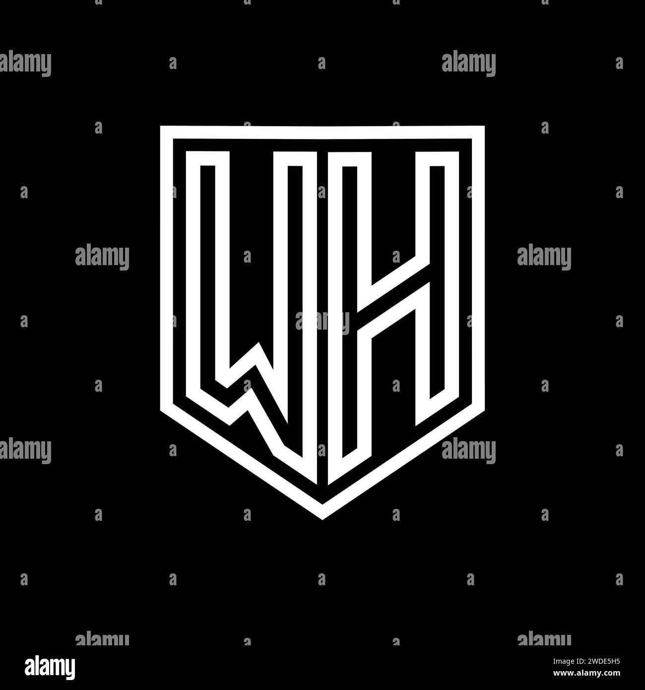 WH Letter Logo monogram shield geometric line inside shield isolated ...