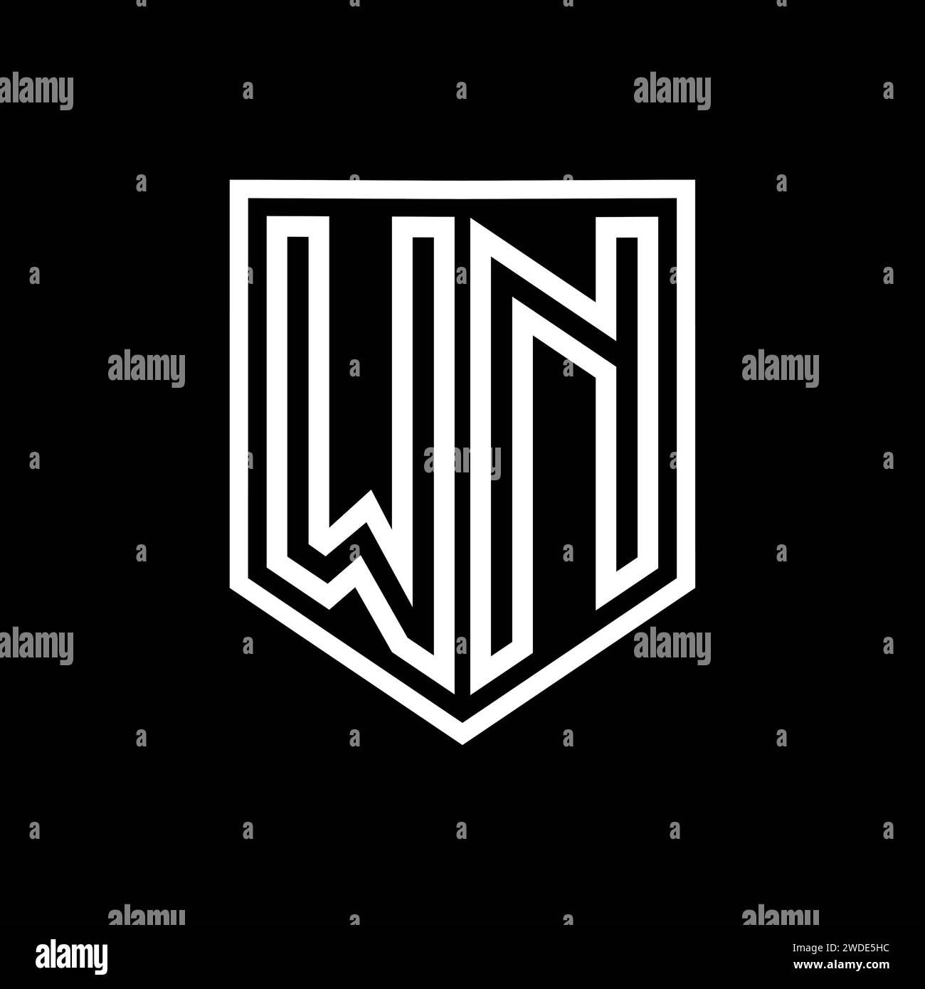 WN Letter Logo monogram shield geometric line inside shield isolated ...