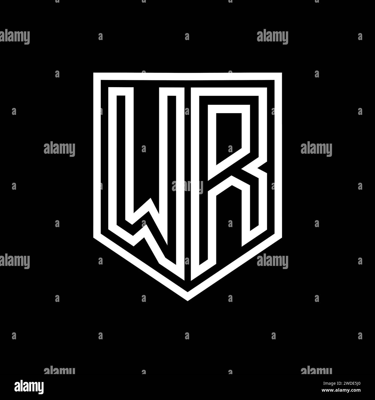 WR Letter Logo monogram shield geometric line inside shield isolated ...
