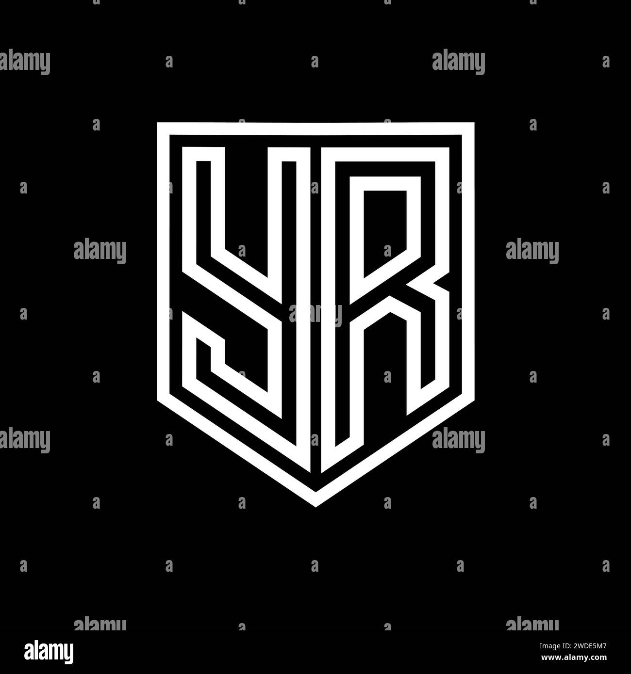 YR Letter Logo monogram shield geometric line inside shield isolated ...