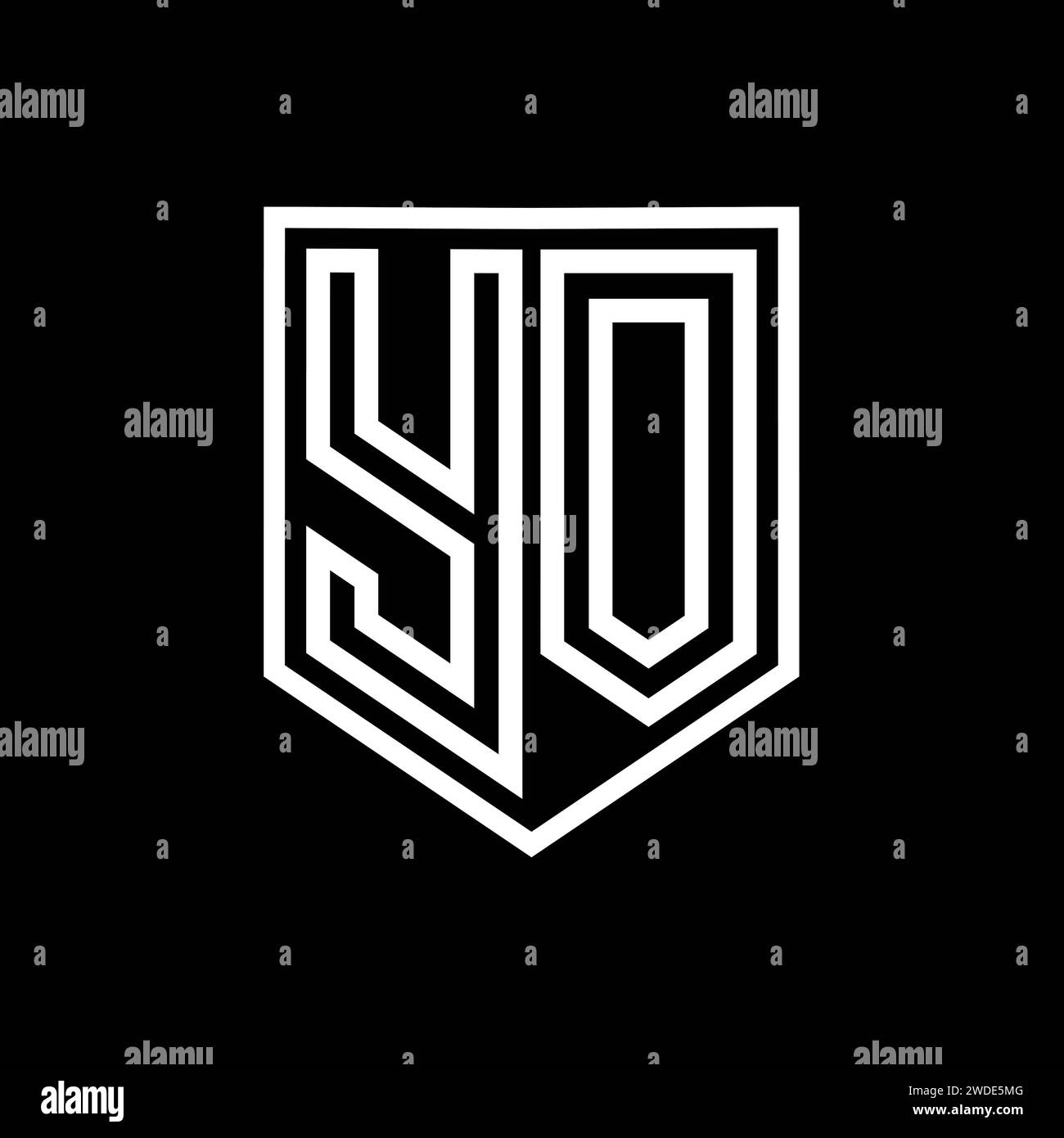 YO Letter Logo monogram shield geometric line inside shield isolated ...