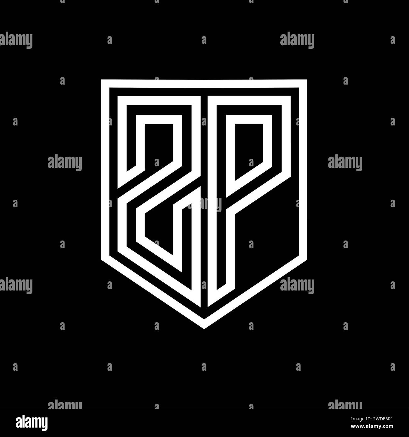 ZP Letter Logo monogram shield geometric line inside shield isolated ...