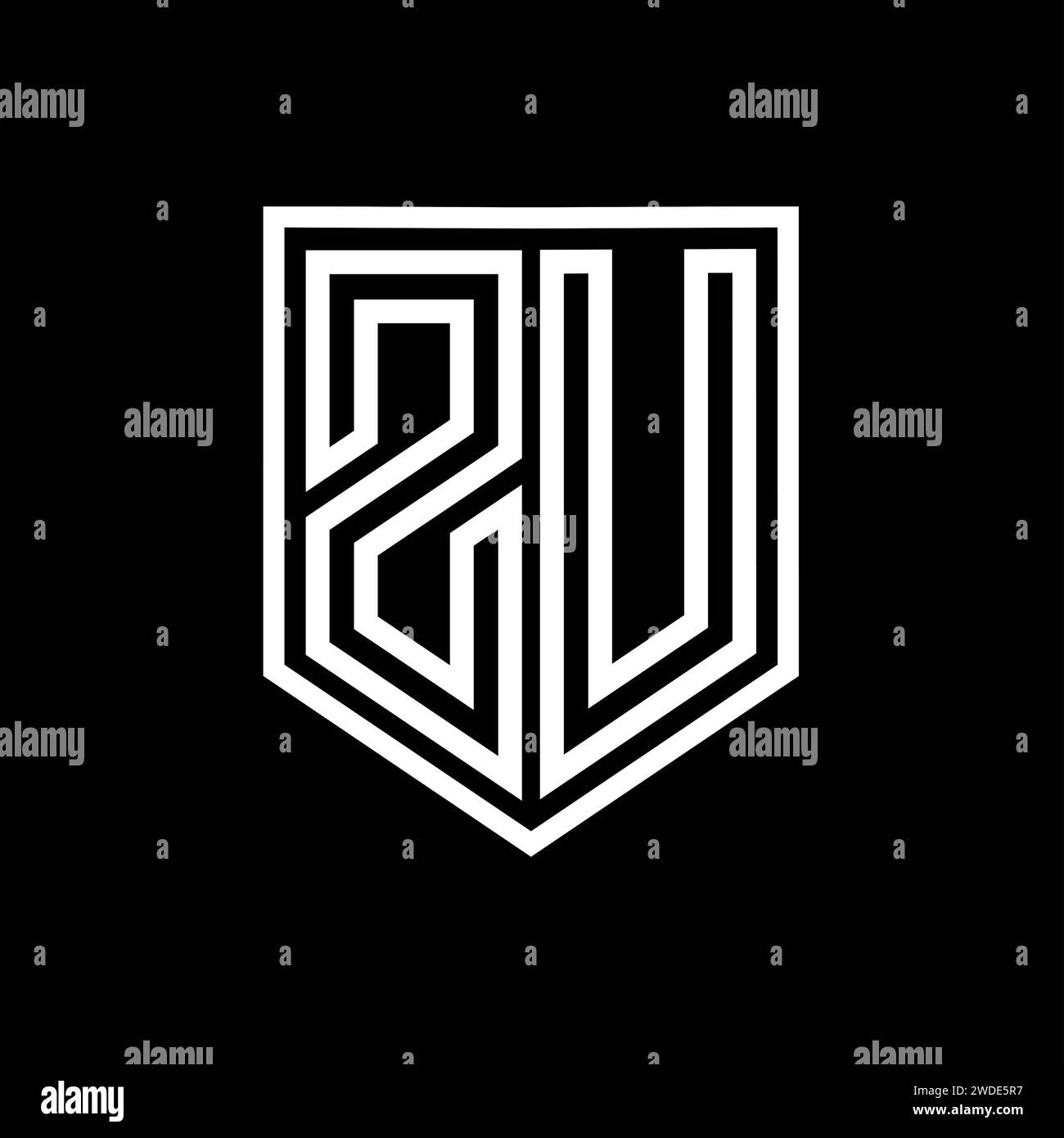 ZU Letter Logo monogram shield geometric line inside shield isolated style design template Stock ...