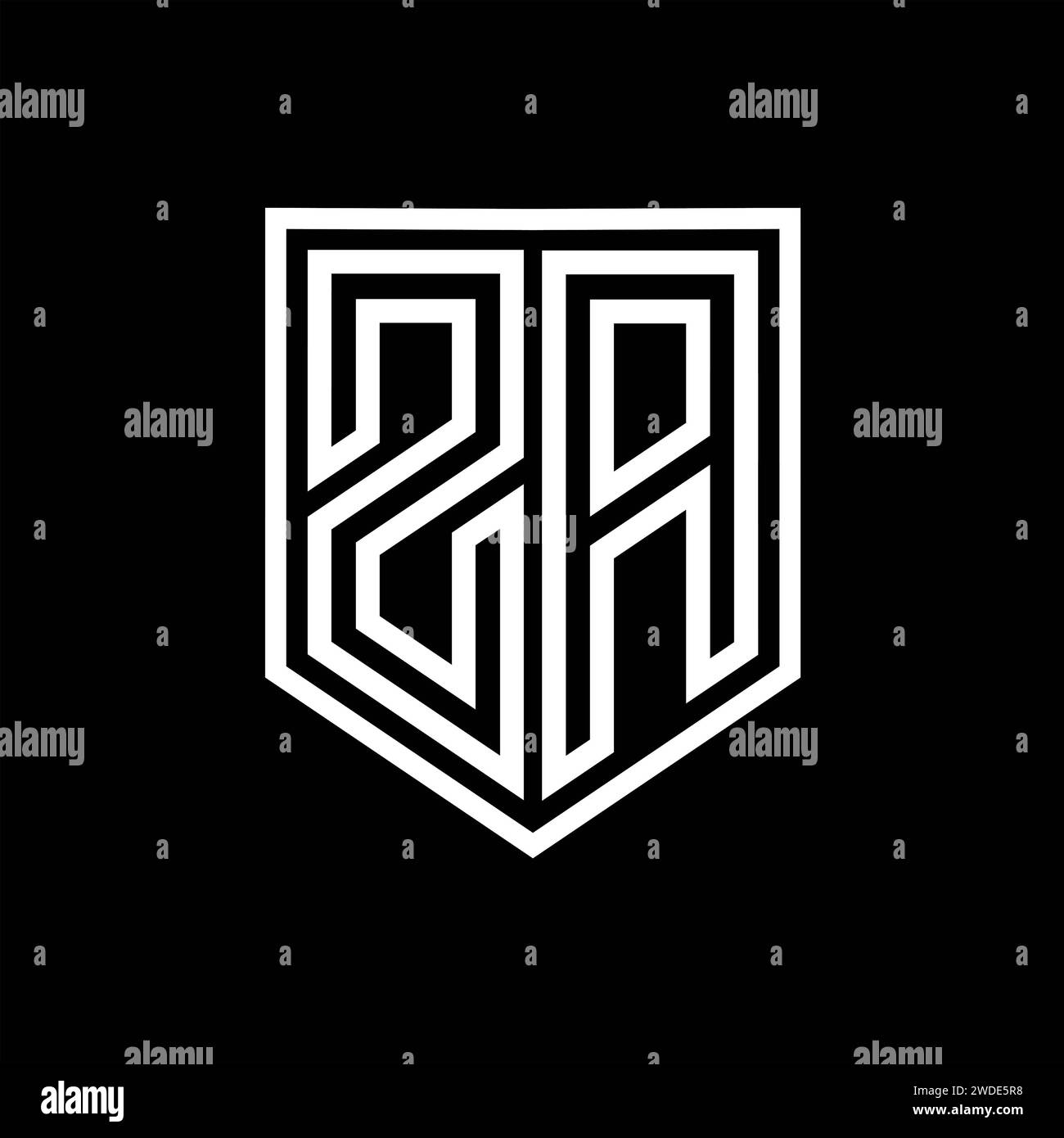 ZA Letter Logo monogram shield geometric line inside shield isolated ...