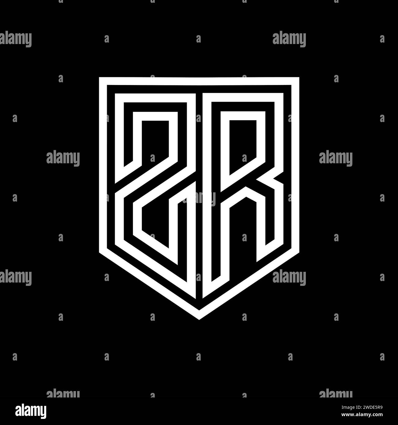 ZR Letter Logo monogram shield geometric line inside shield isolated ...