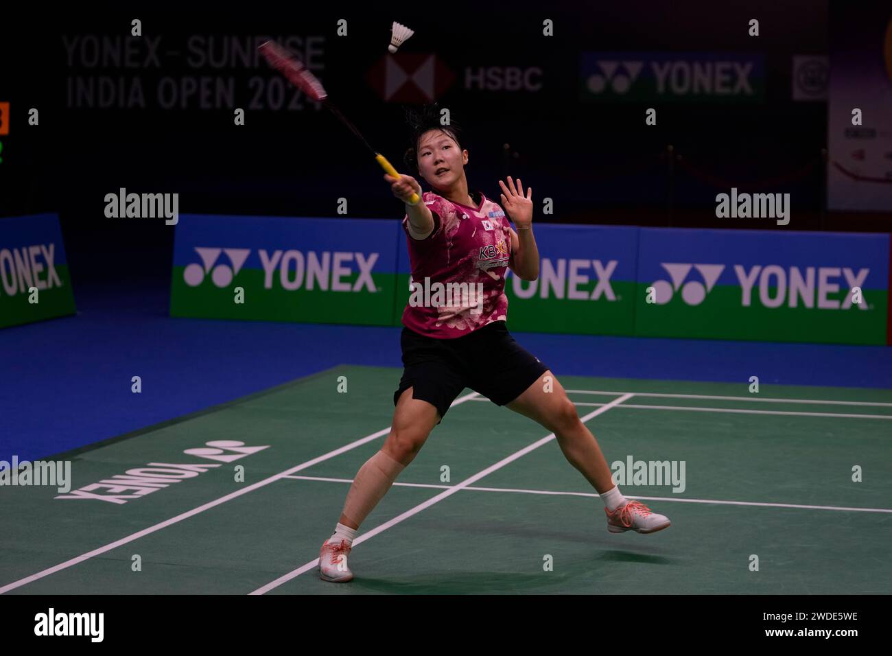 South Korea's Baek Ha Na return a shot as she and her partner Lee So Hee compete against Japan's ...