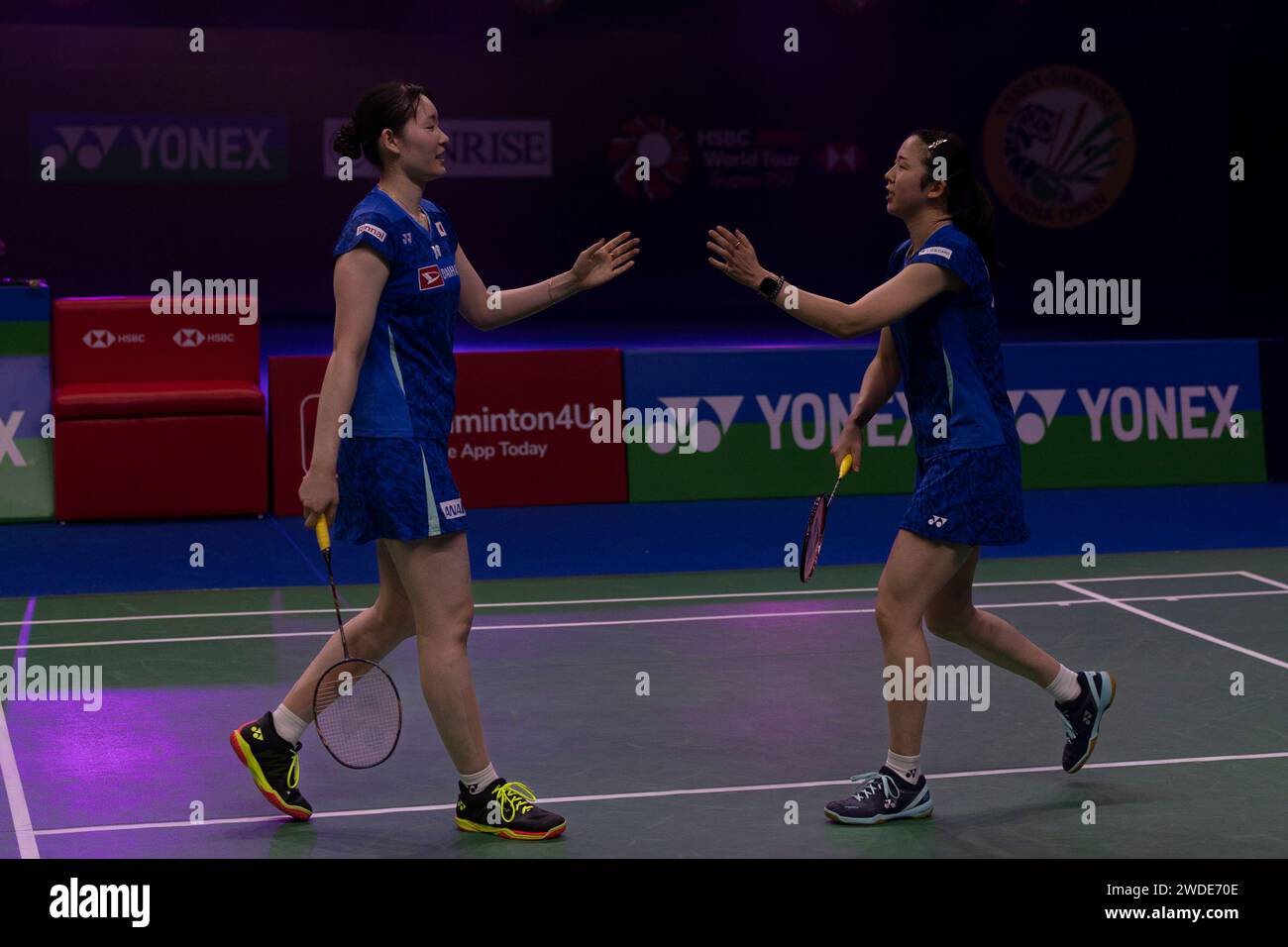Japan's Wakana Nagahara, right, and her partner Mayu Matsumoto celebrate after defeating South ...